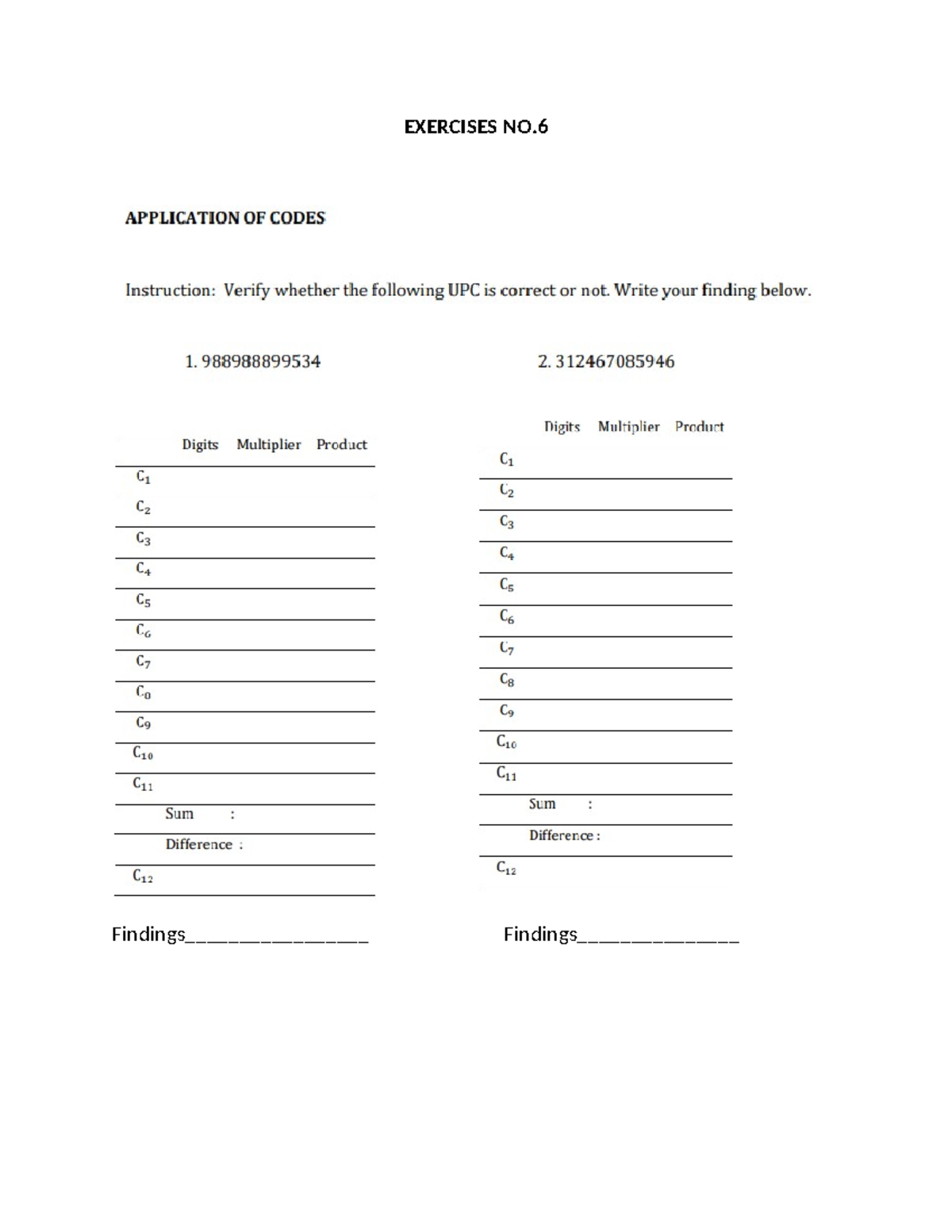 Exercises-NO - EXERCISES NO. Findings_________________ Findings ...