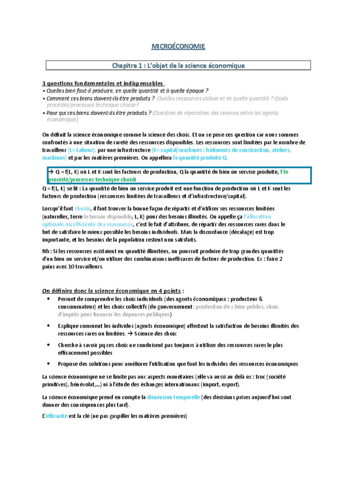Microéconomie-synthèse-chapitre-1-2-3-4-5 - MICRO É CONOMIE Chapitre 1 : L’objet de la science ...