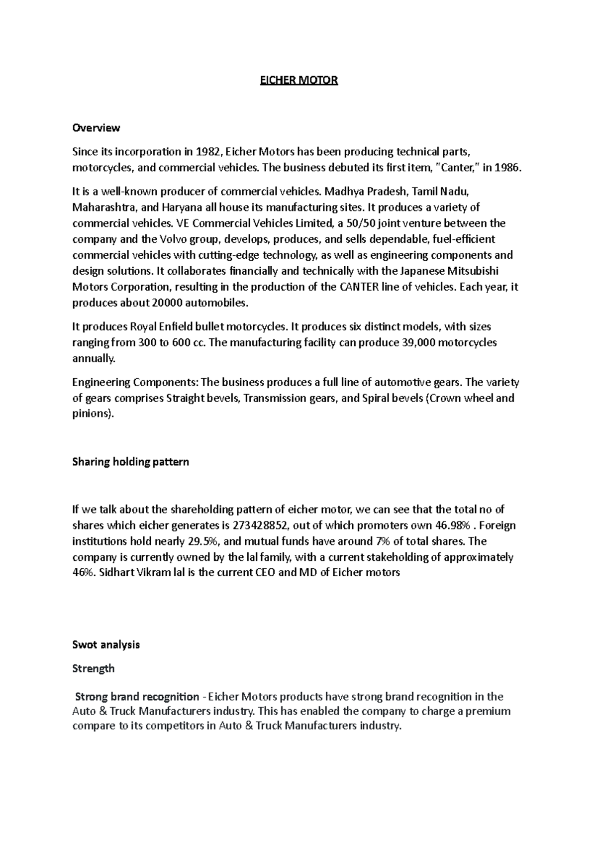 Eicher Motor - The business debuted its first item, "Canter," in 1986 ...