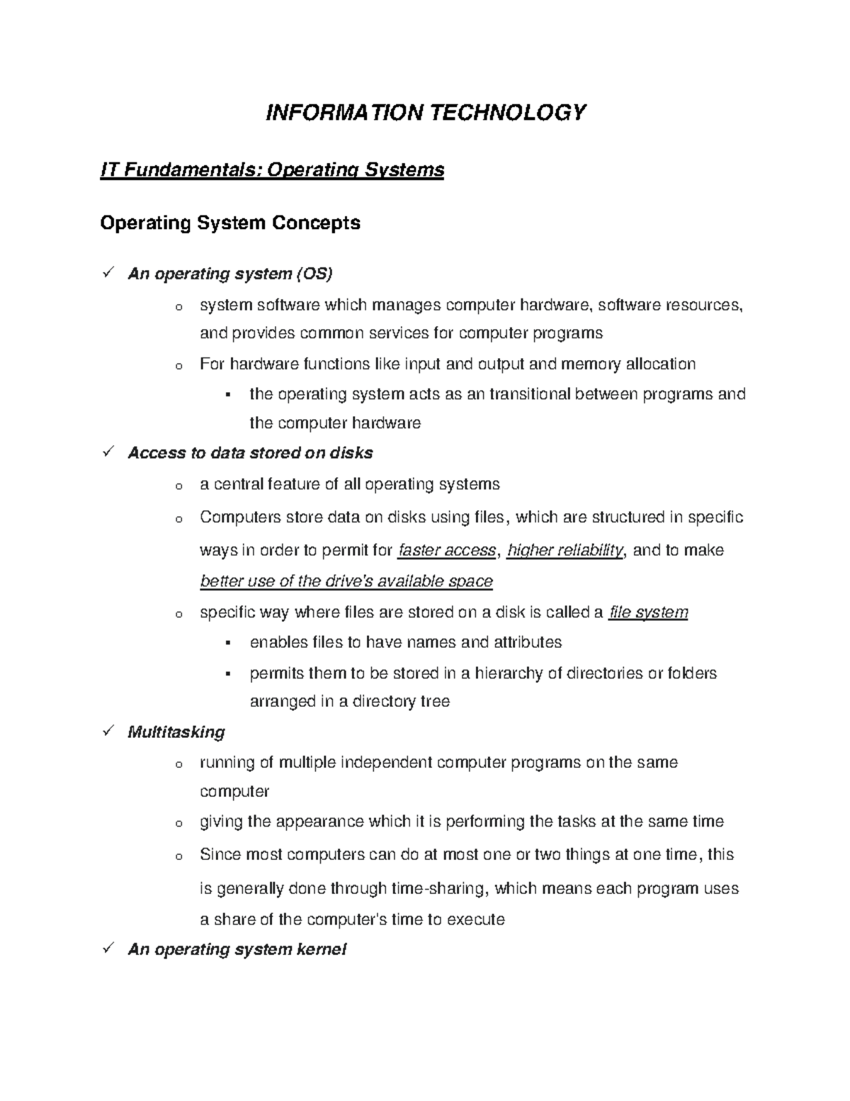 IT Fundamentals:Operating Systems - INFORMATION TECHNOLOGY IT ...
