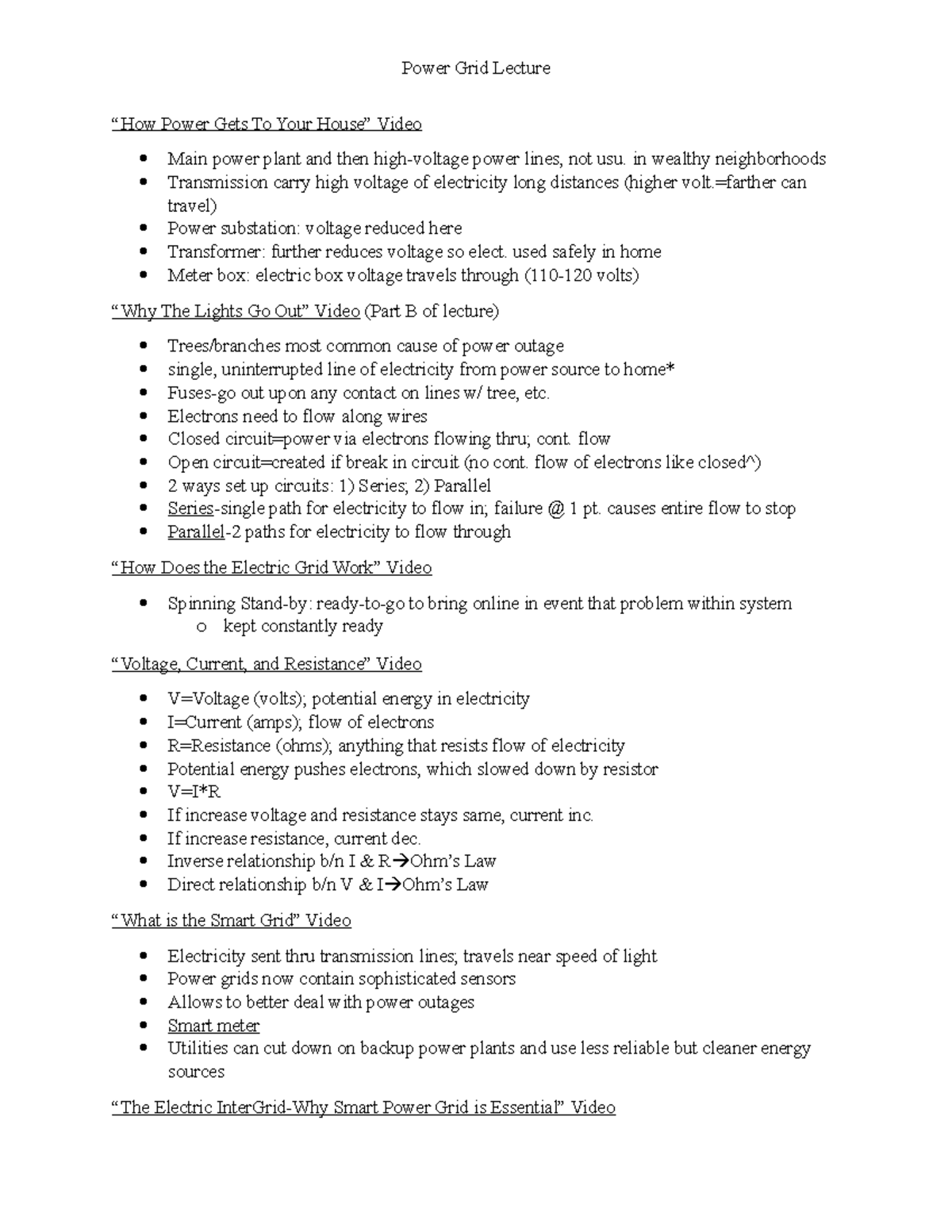 Power Grid notes - Professor Lisa Ball. Fulfilled TCU Core Curriculum ...