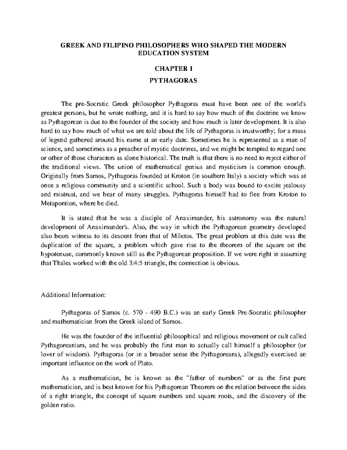 Greek AND Filipino Philosophers WHO Shaped THE Modern Education System ...