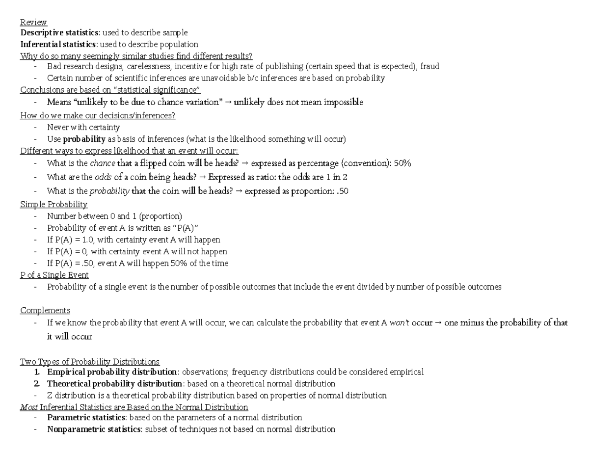PSYC 243 Exam 3 Review Notes - Review Descriptive statistics: used to ...