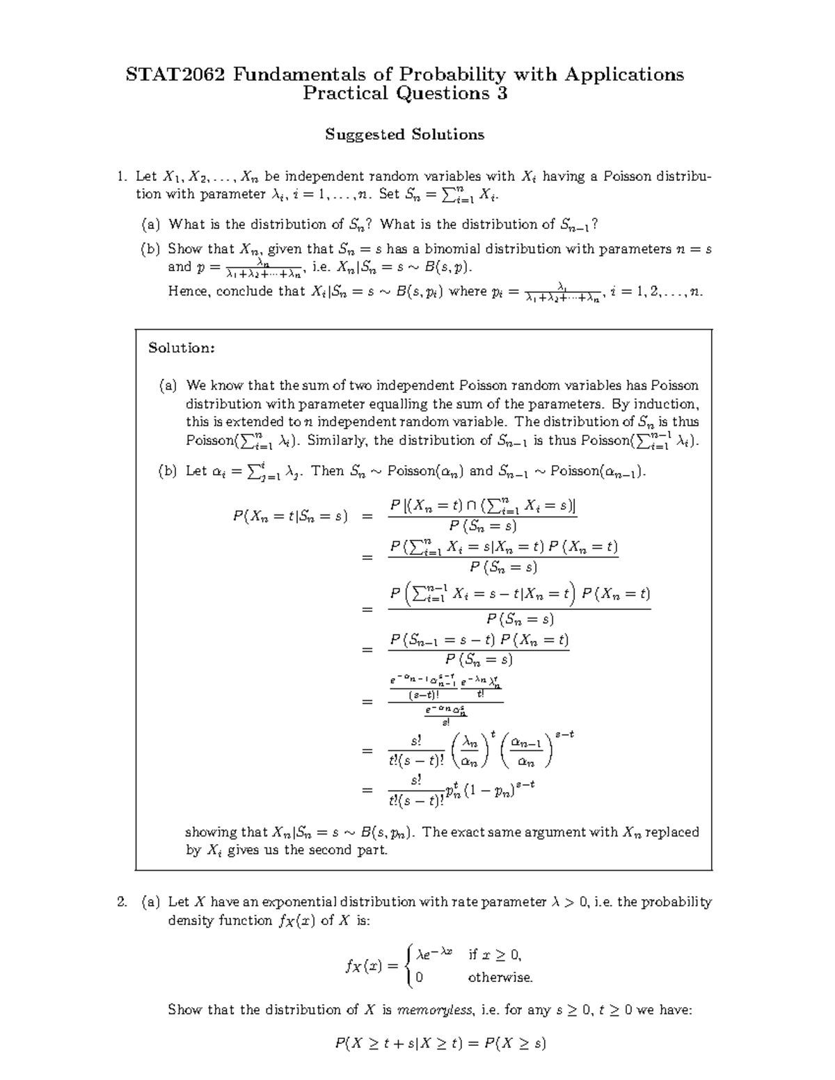 2022 Tutorial 3 Sol - STAT2062 Fundamentals of Probability with Applications Practical Questions ...