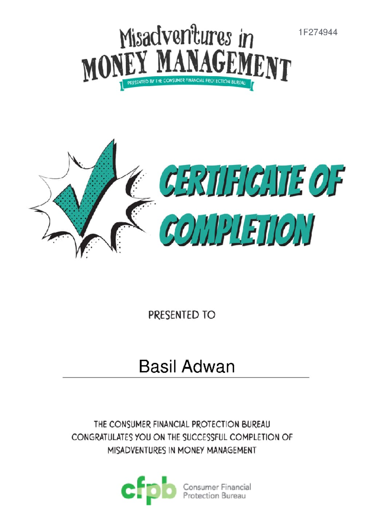Certificate - mmm - HLS 2123 - Misadventures in 1F274944 MONEY ...