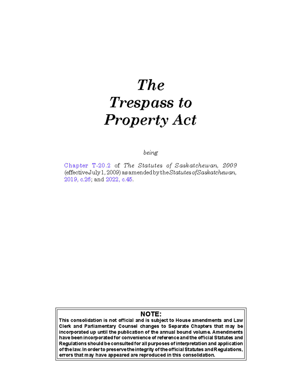 T20-2 - note - 1 TRESPASS TO PROPERTY c. T-20. The Trespass to Property ...