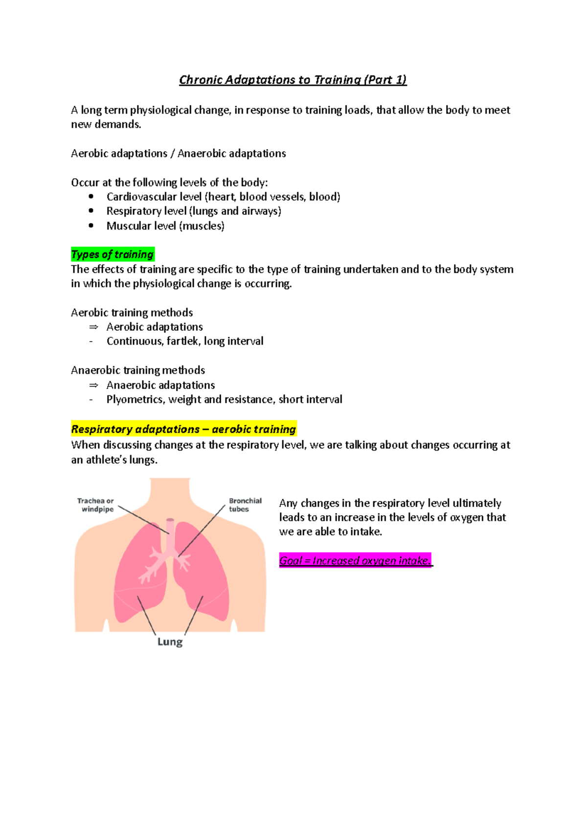 Chronic Adaptations to Training - Aerobic adaptations / Anaerobic ...