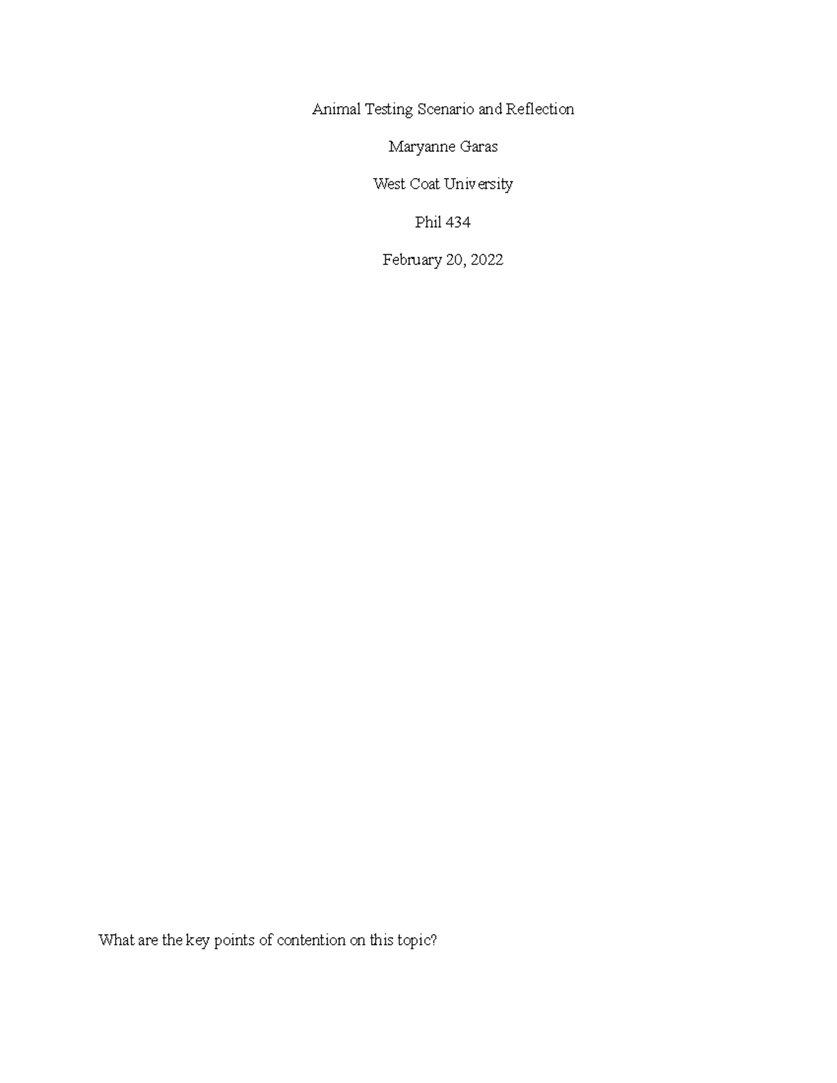 Animal Testing REflection - Animal Testing Scenario and Reflection ...