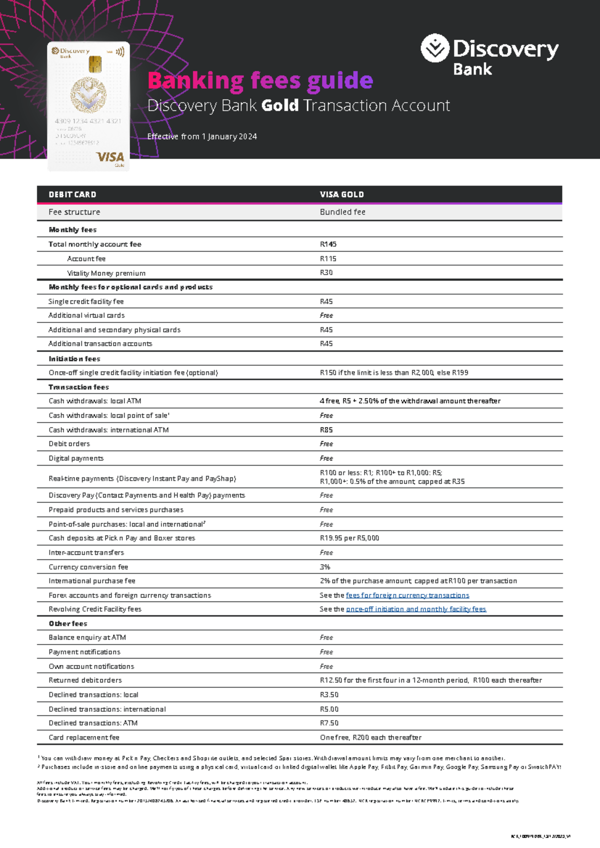 Discovery bank gold transaction bundled fees - DEBIT CARD VISA GOLD Fee ...
