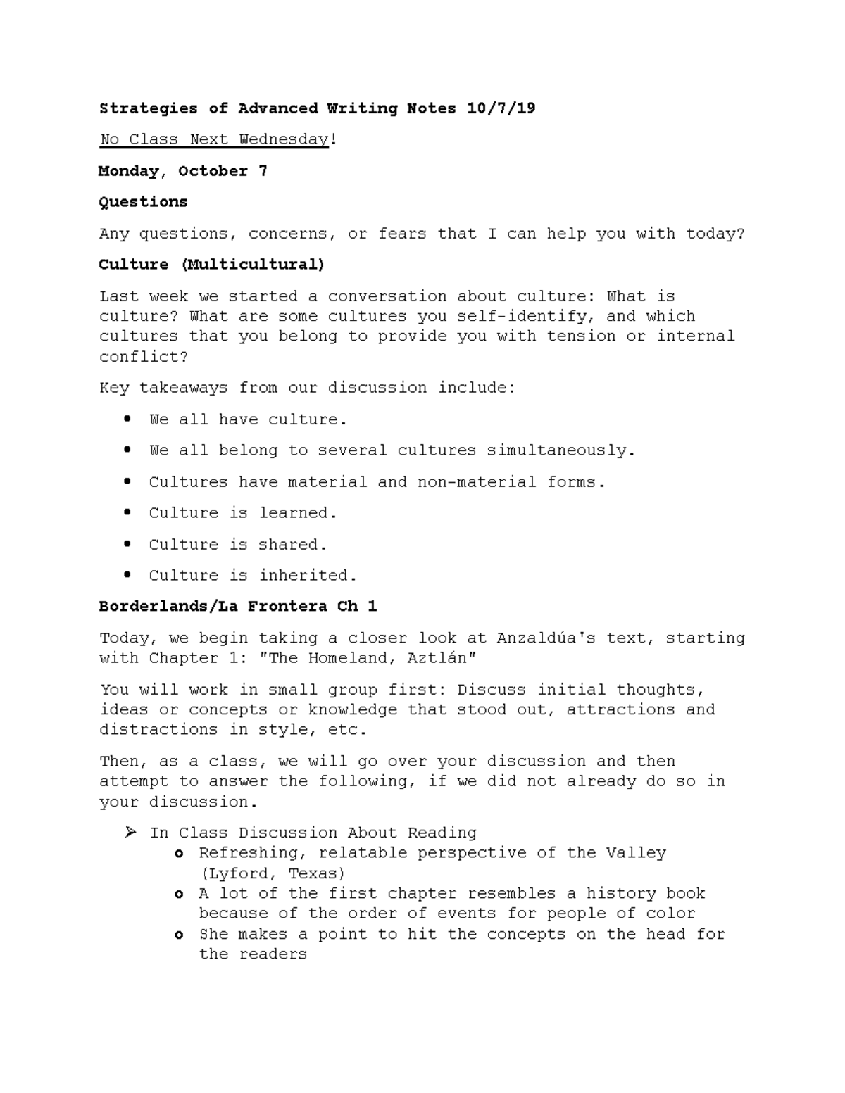 Strategies of Advanced Writing Notes Week 7 - Strategies of Advanced ...