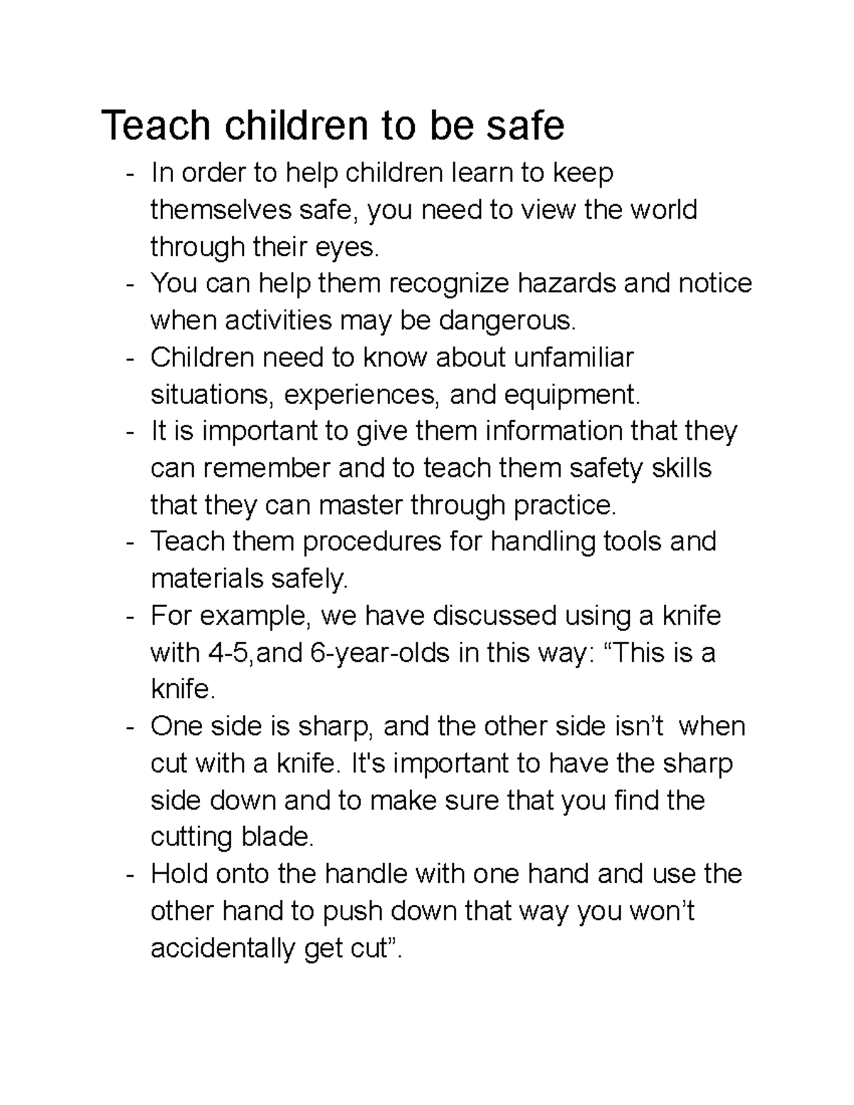 Teach children to be safe - You can help them recognize hazards and ...