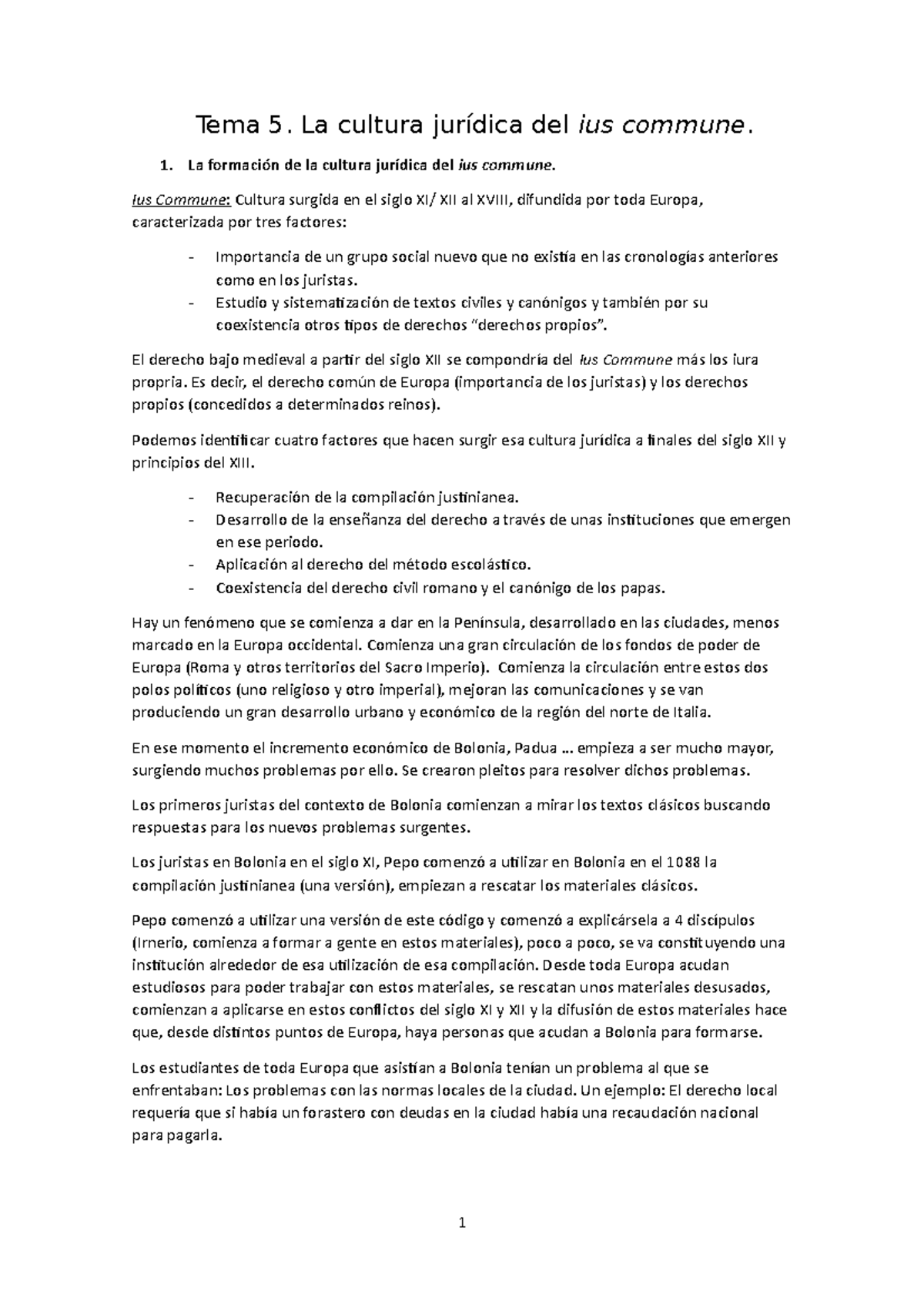 Tema 5. La cultura jurídia del ius commune - Tema 5. La cultura ...