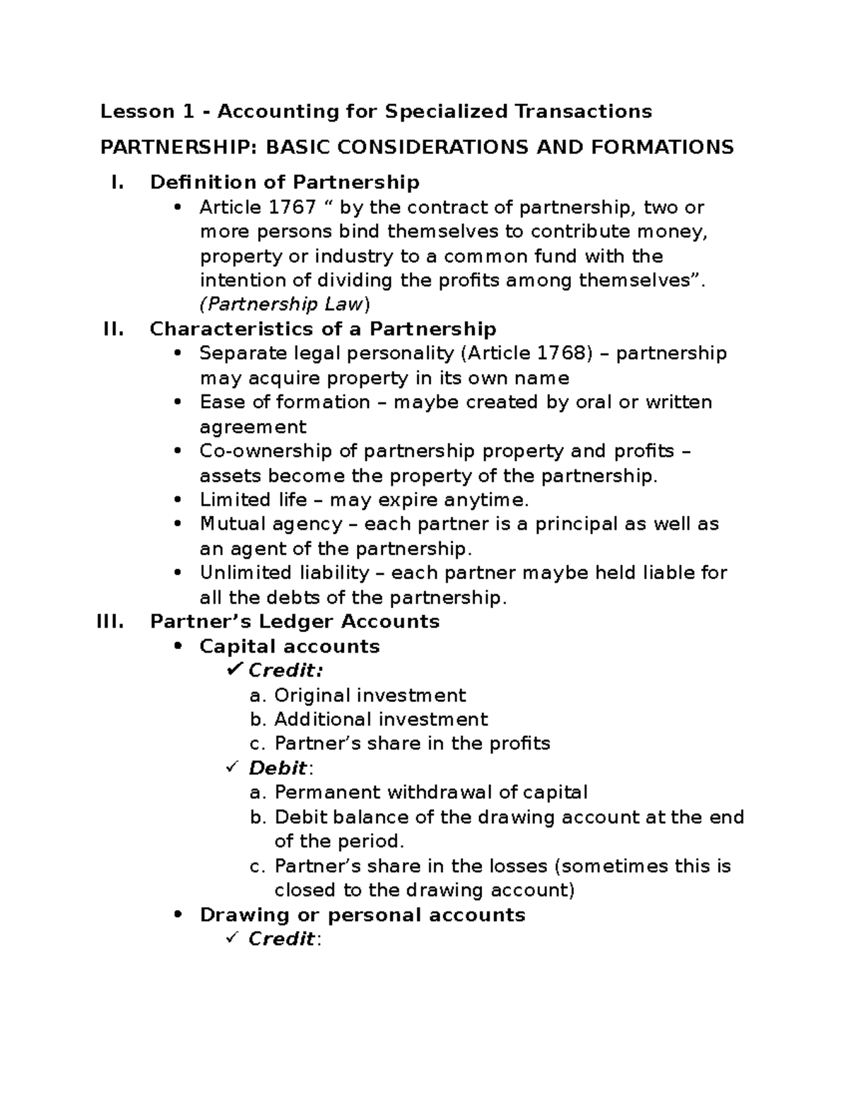 Lesson 1Accountingfor Specialized Transactions Partnership 1st Semay ...