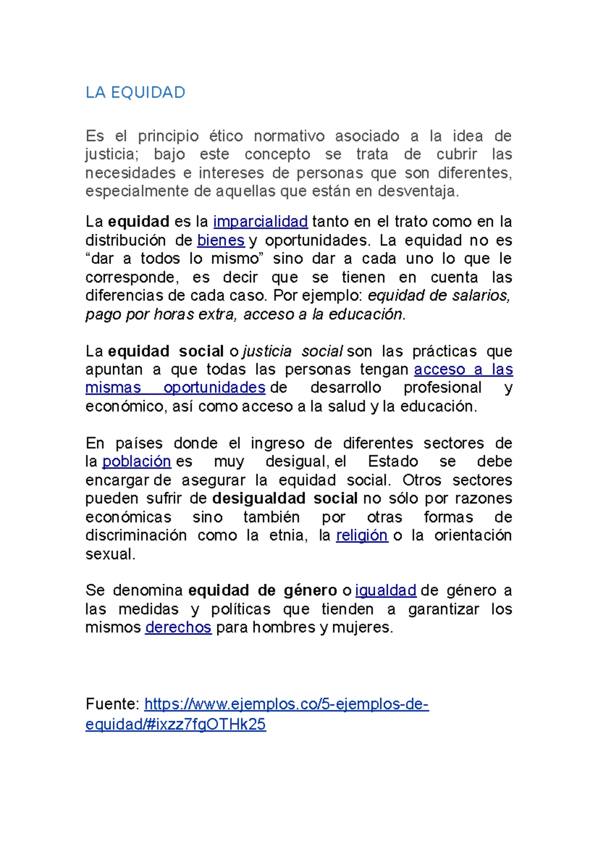LA Equidad - APUNTES ACERCA DE LOS VALORES - LA EQUIDAD Es el principio ...