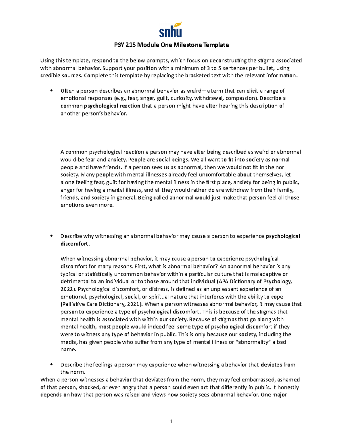 PSY 215 Module One Milestone complete - PSY 215 Module One Milestone ...