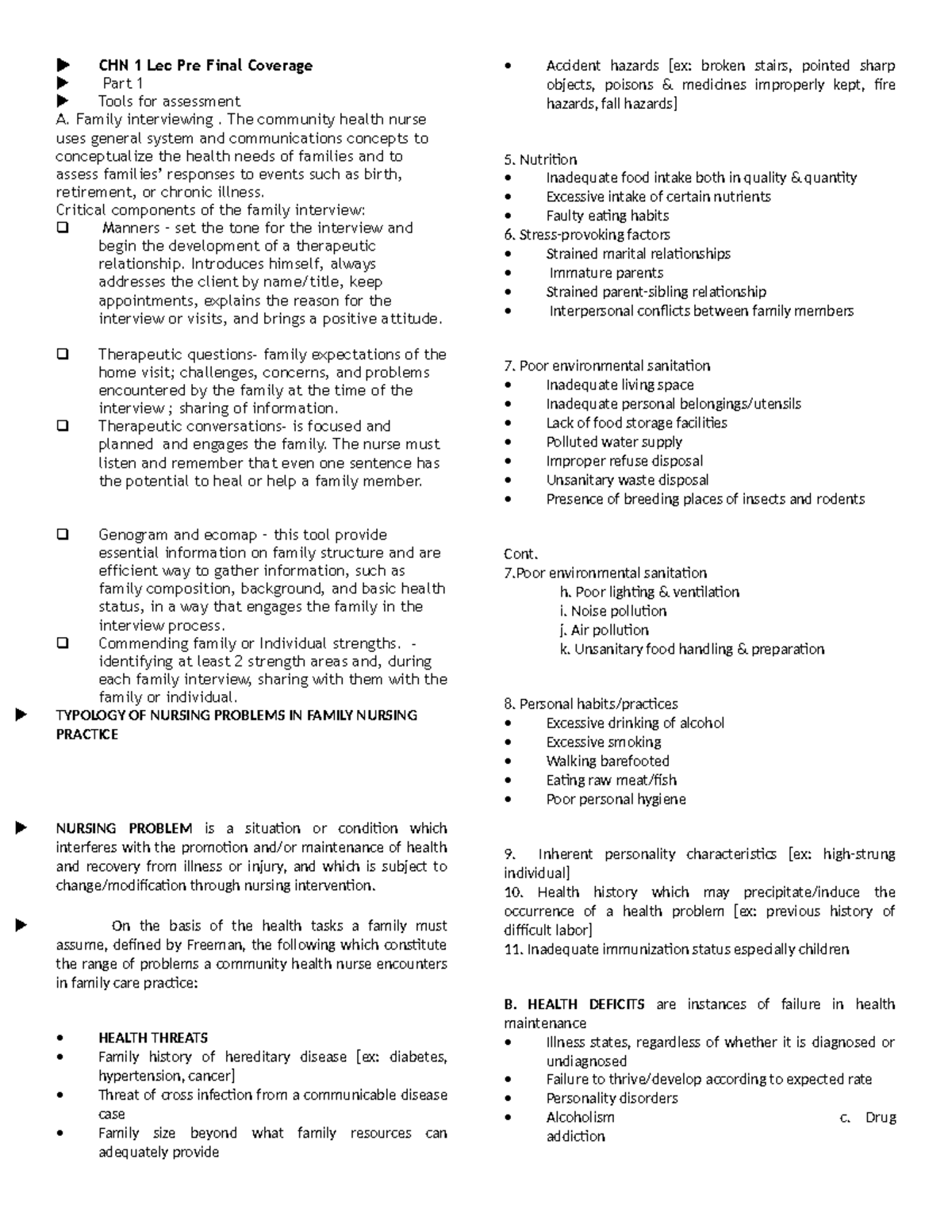 CHN 1 Lec Pre Final Coverage - CHN 1 Lec Pre Final Coverage Part 1 Tools for assessment A. - Studocu