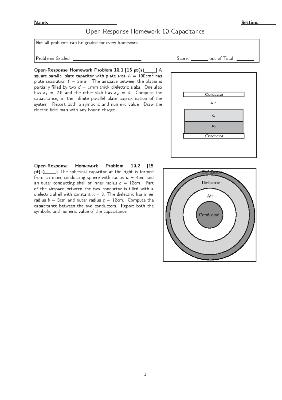 OR Hwk (10) - Open Response Homework 10 - Name: Section: Open-Response Homework 10 Capacitance ...