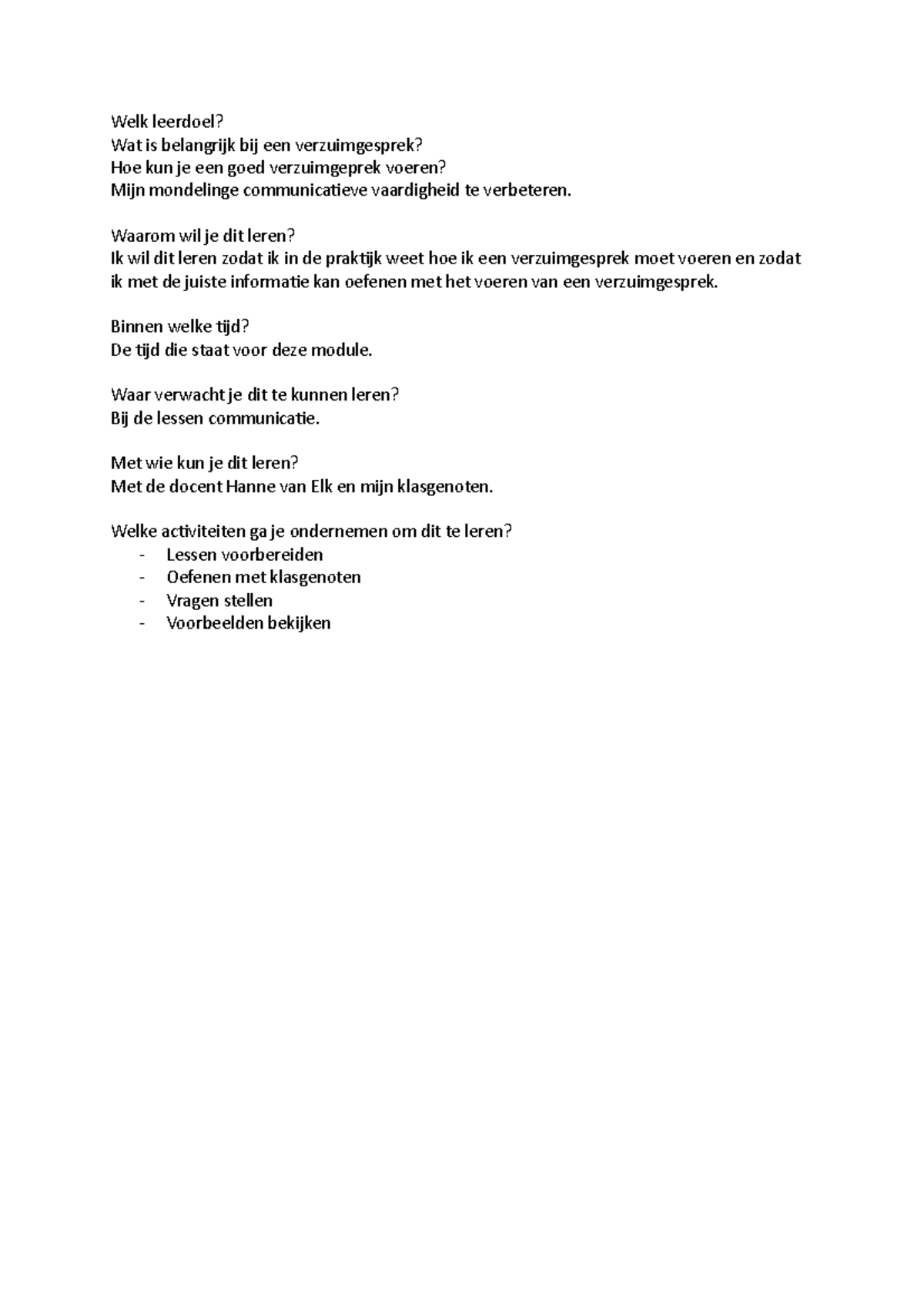 Communicatie opdracht verzuimgesprek - Welk leerdoel? Wat is belangrijk ...