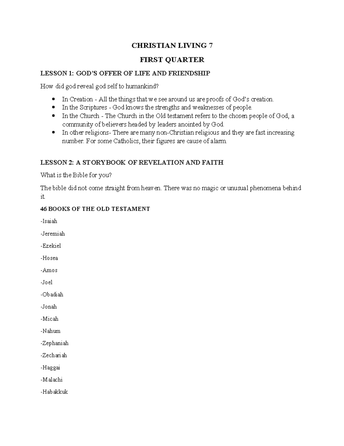 Christian Living 7 - goodluck - CHRISTIAN LIVING 7 FIRST QUARTER LESSON ...