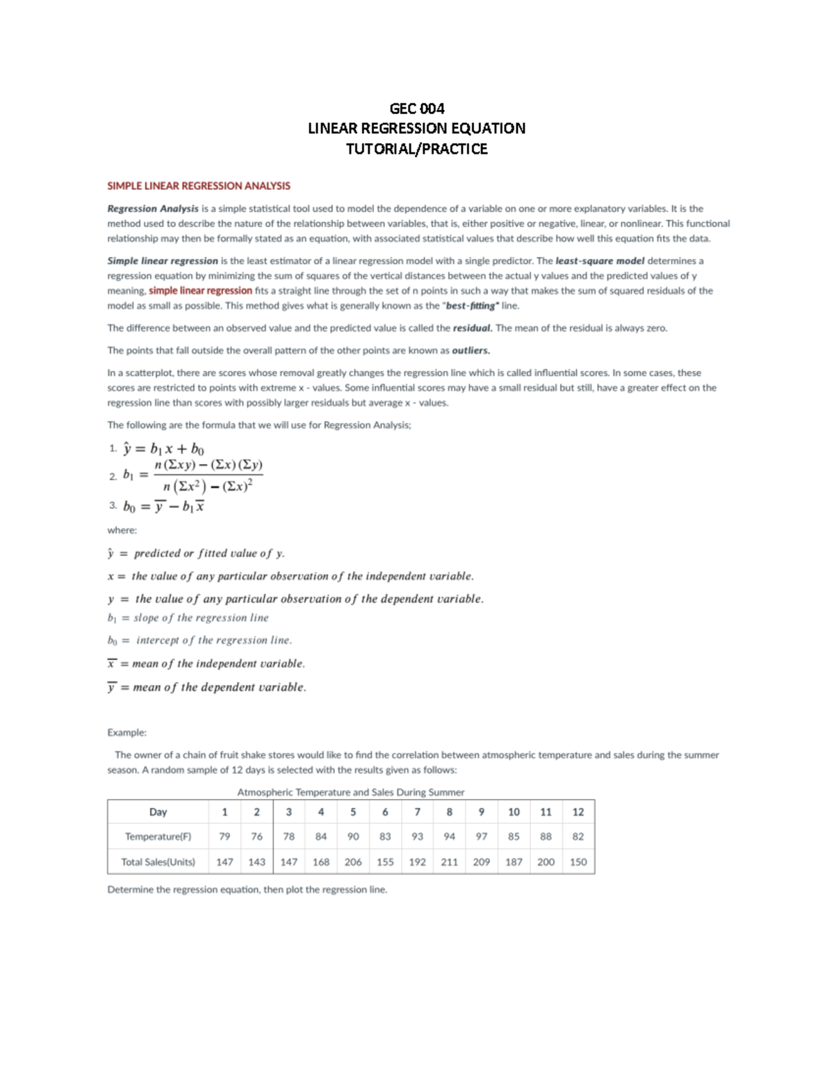 GEC 004. Linear Regression Equation - Mathematics In The Modern World ...