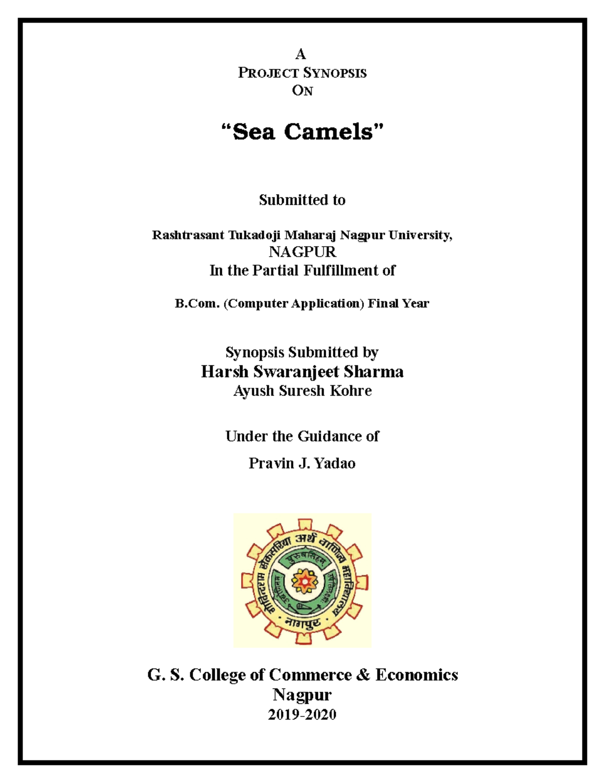 44293611 sea camel - It is very good. - A PROJECT SYNOPSIS ON “Sea ...