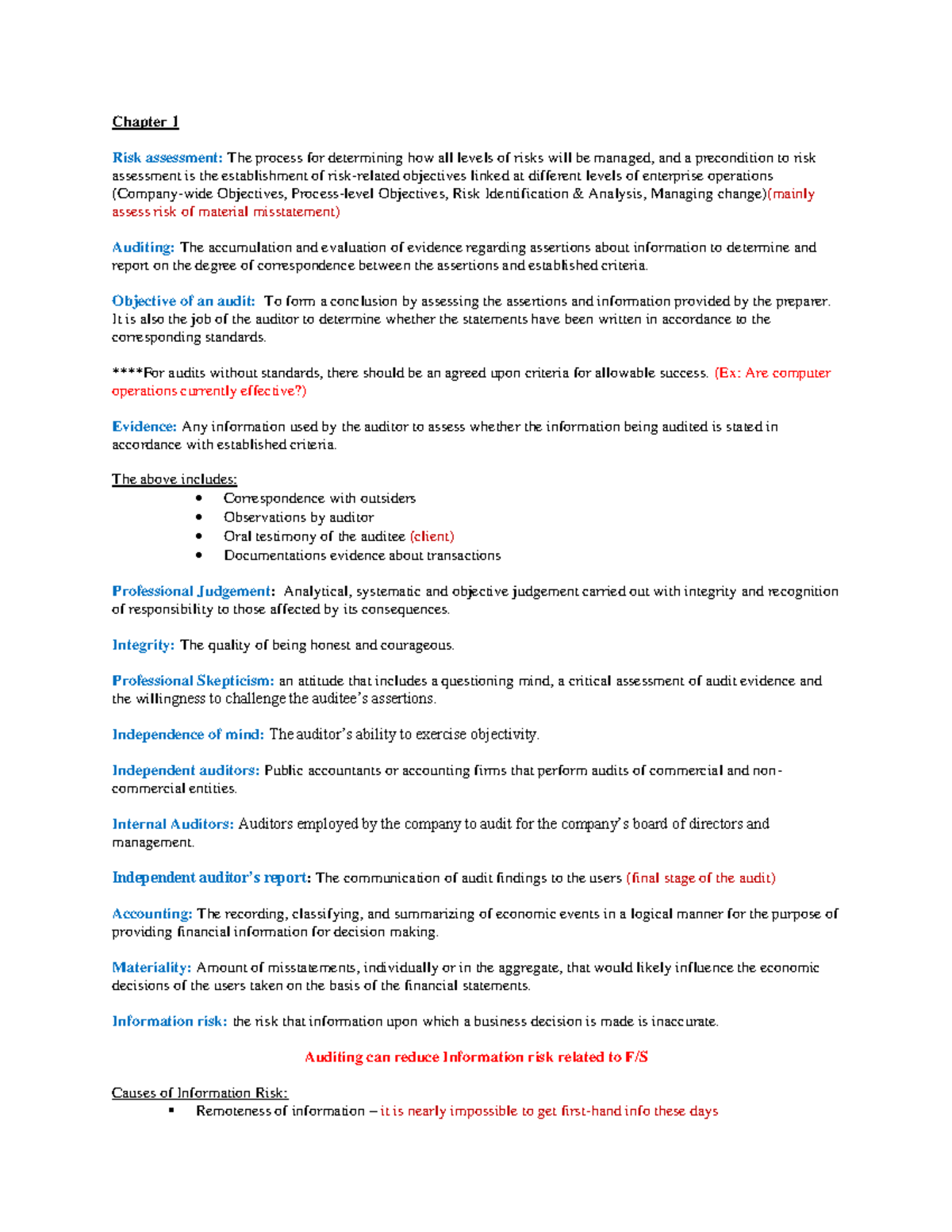 ACCO 360 more notes - Chapter 1 Risk assessment: The process for ...
