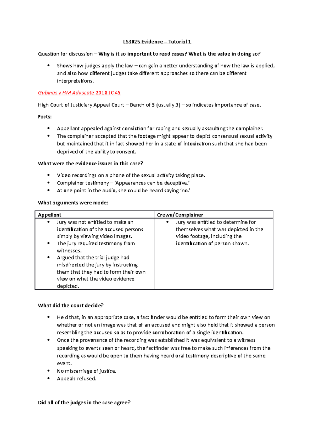 LS3025 Evidence - Tutorial 1 - LS3025 Evidence – Tutorial 1 Question for discussion – Why is it ...