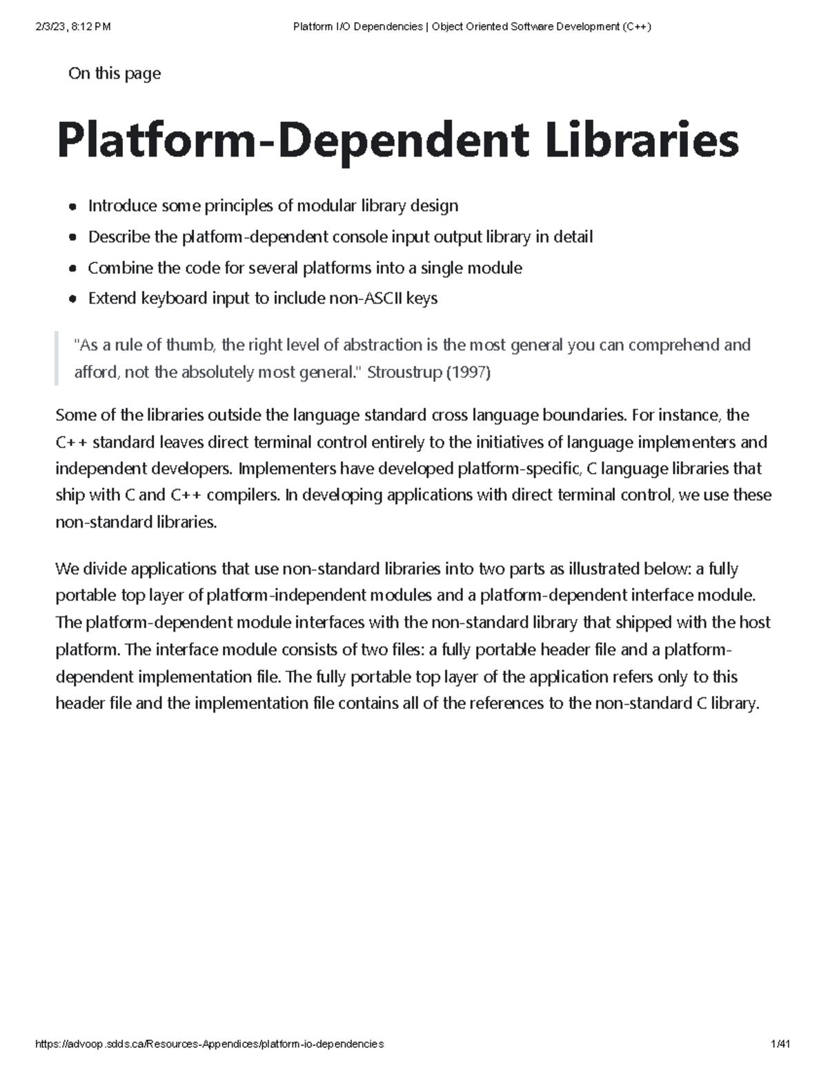 Platform I O Dependencies Object Oriented Software Development (C++ ...