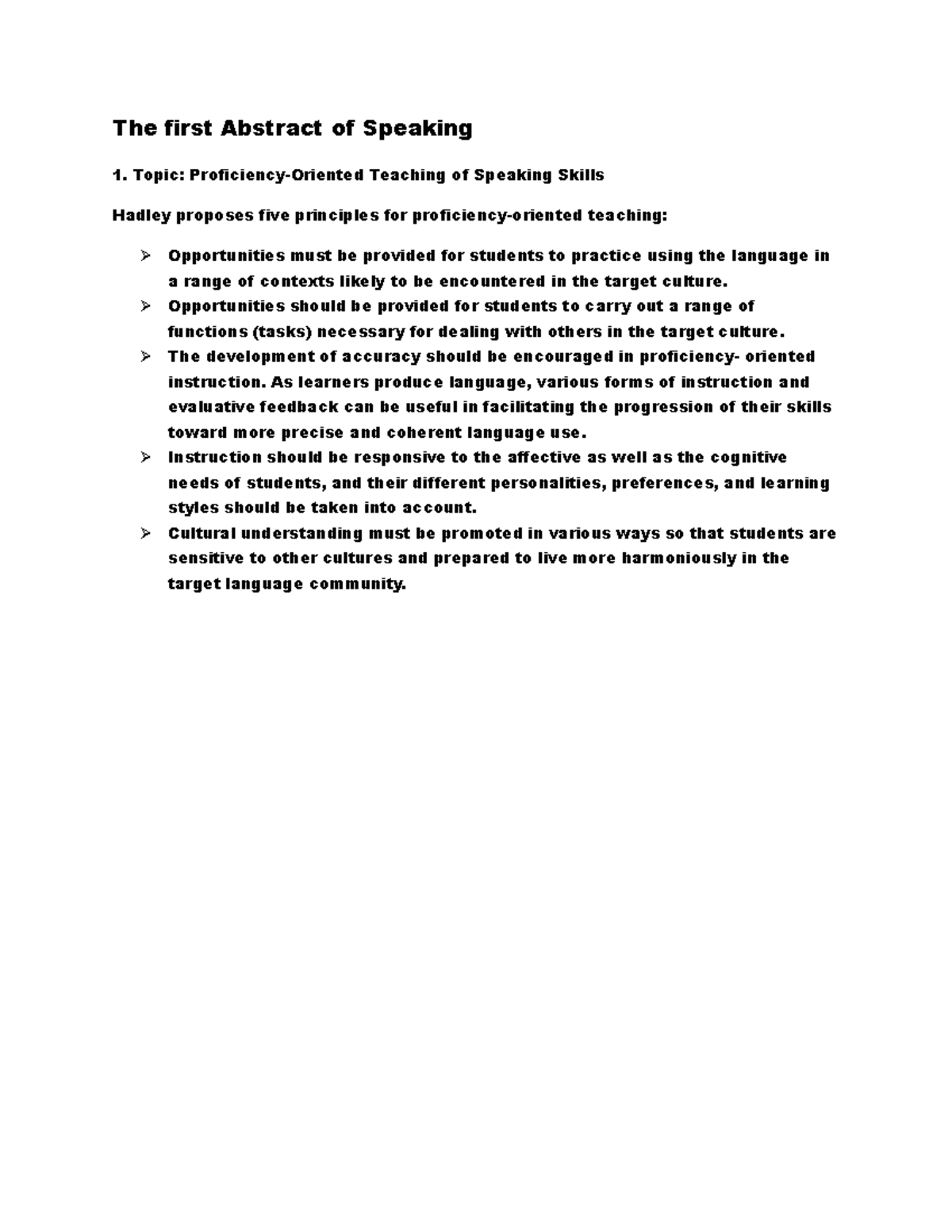 The first Abstract of Speaking - Topic: Proficiency-Oriented Teaching ...