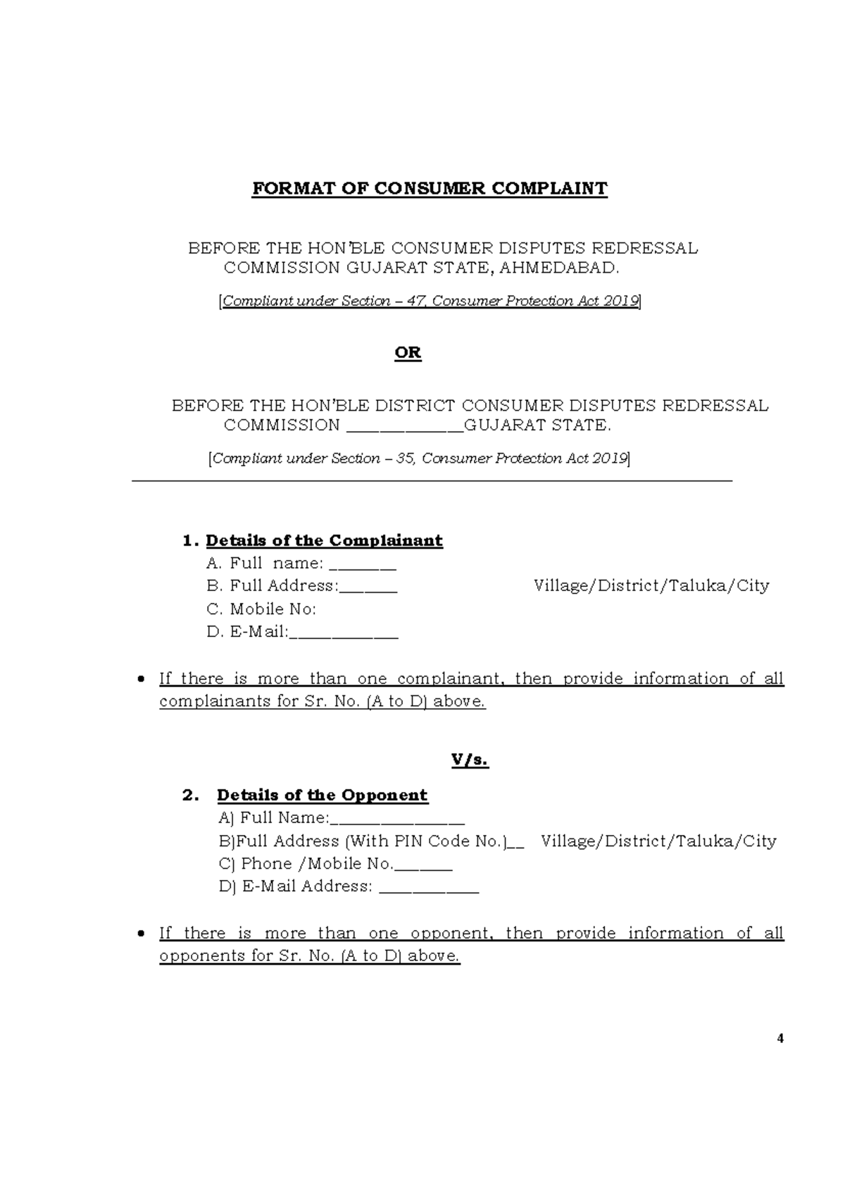 Consumer Complaint - FORMAT OF CONSUMER COMPLAINT BEFORE THE HON’BLE ...