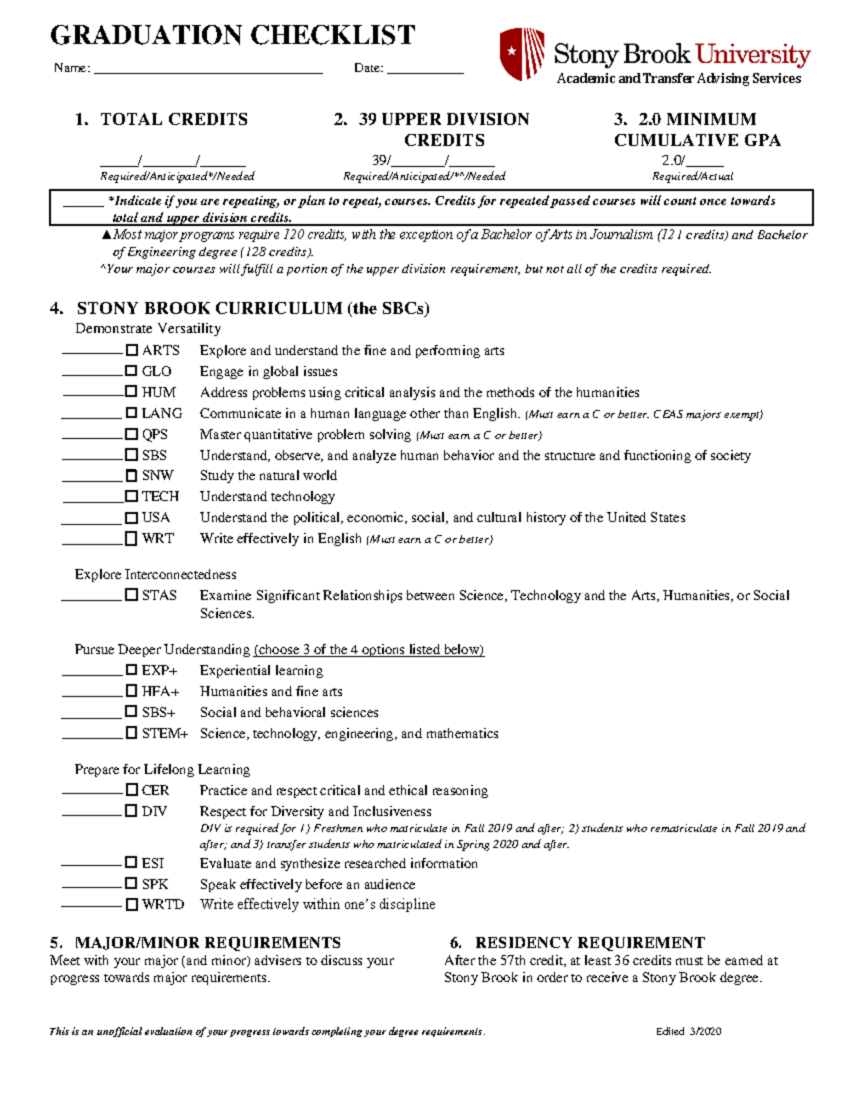 Graduation Checklist 2020.fill 3 - This is an unofficial evaluation of ...