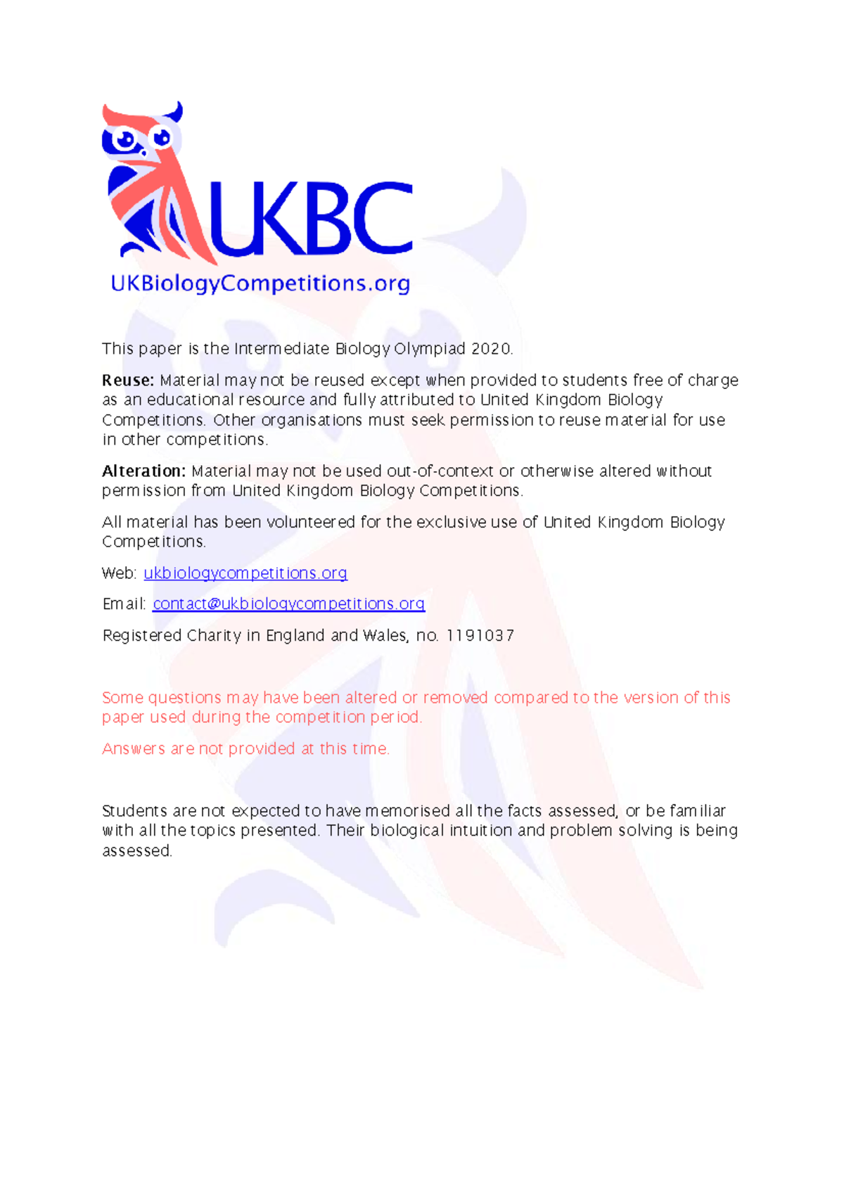 I BO2020 - Biology 101 class material - This paper is the Intermediate ...