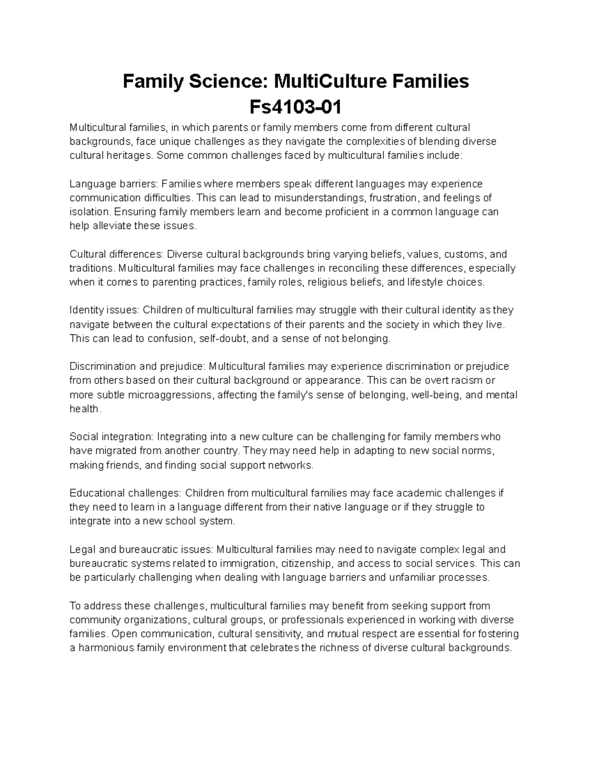 Multi Culture Families - Family Science: MultiCulture Families Fs4103 ...