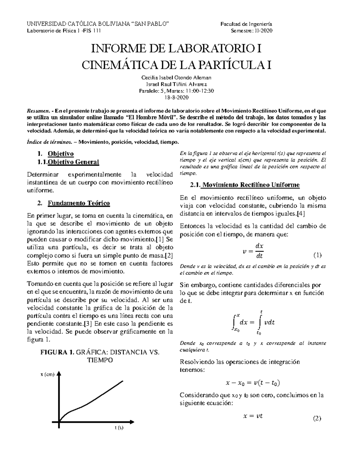 Informe DE Laboratorio 1- cinemática de la partícula 1 - Warning: TT: undefined function: 32 ...