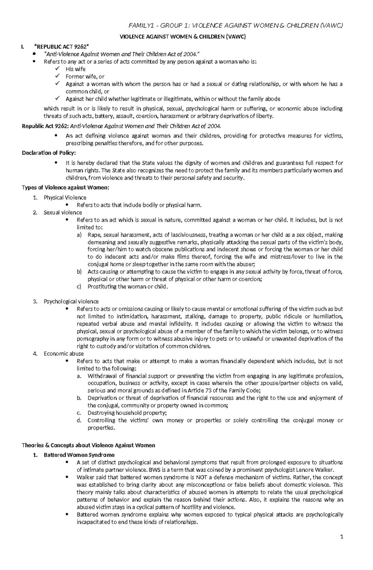 Family 1-Handout-VAWC - VIOLENCE AGAINST WOMEN & CHILDREN (VAWC) I ...
