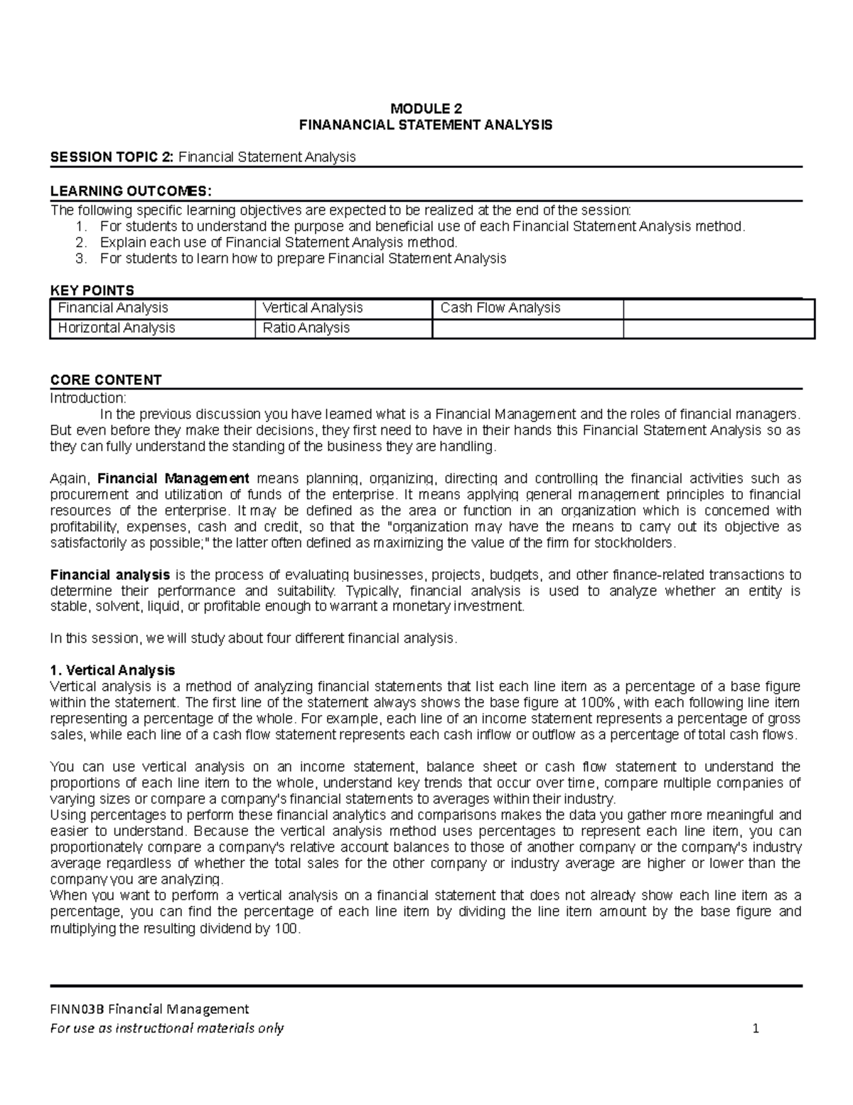 FINN03B - Module 2 - Financial Management - MODULE 2 FINANANCIAL ...