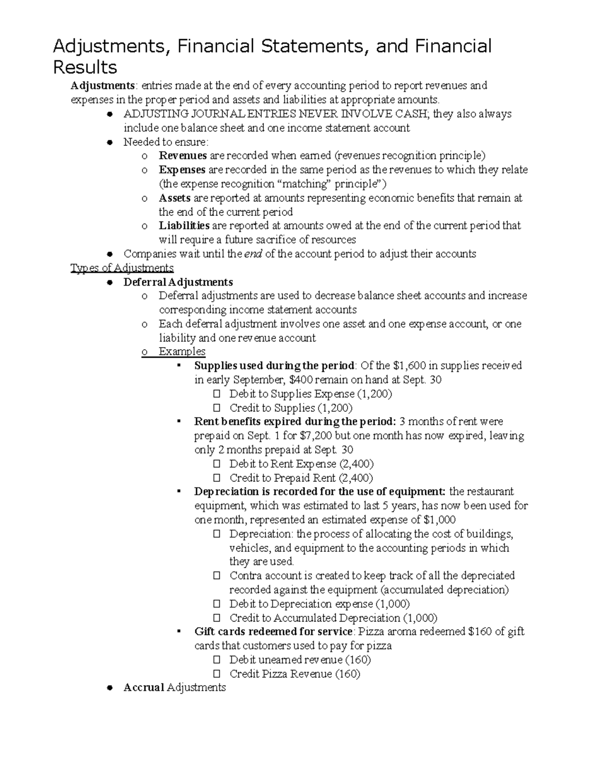 Accounting exam 2 notes - Adjustments, Financial Statements, and ...