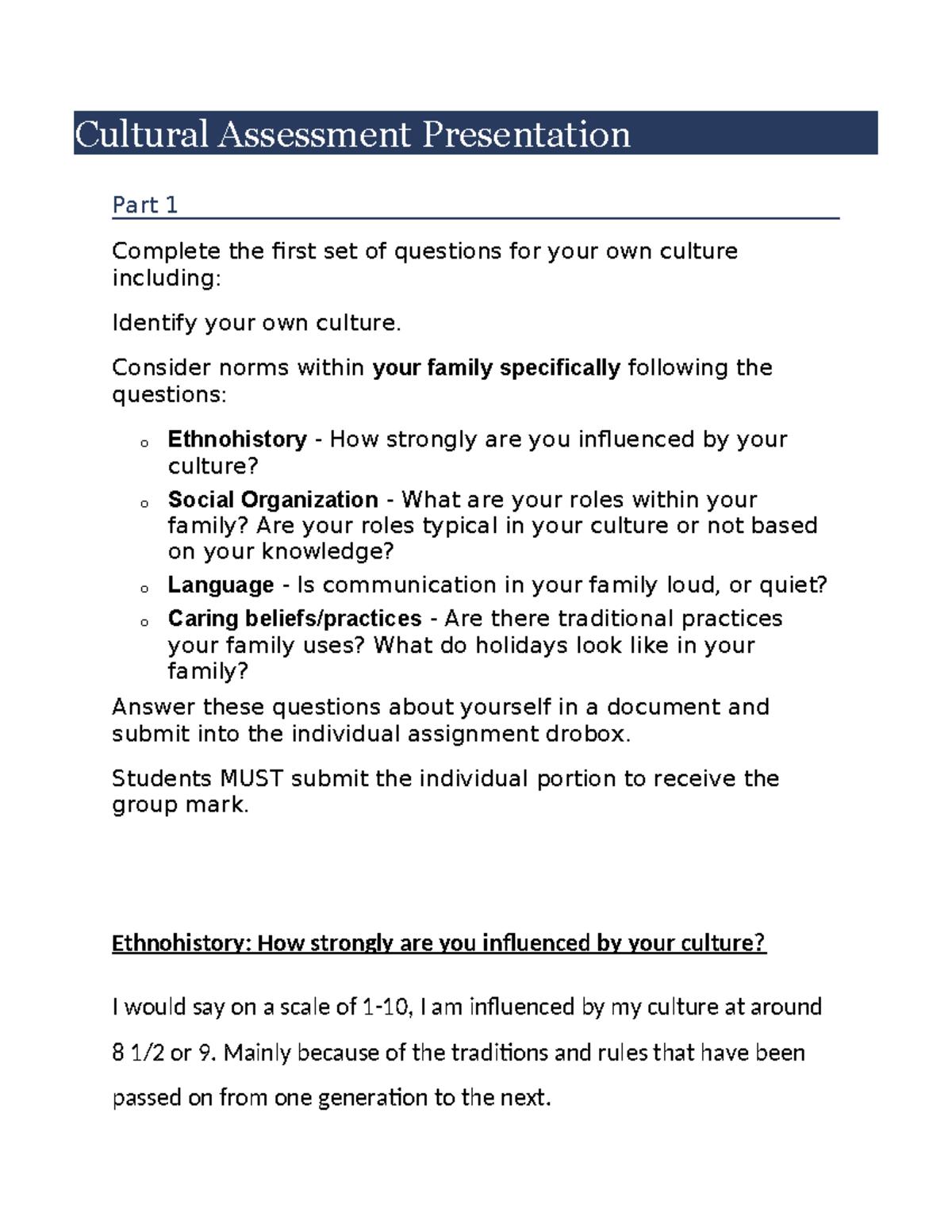 Cultural Assessment - Coursework - Cultural Assessment Presentation ...