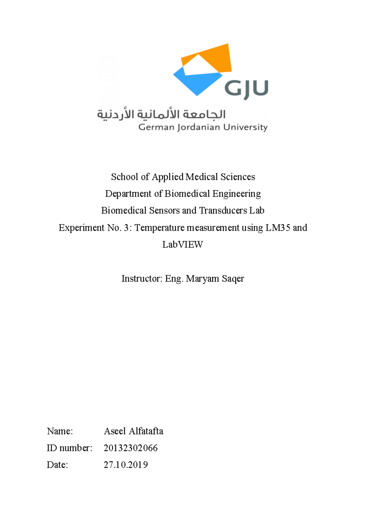 PDF sensor lab exp. 3 (exp. 2) Aseel - Warning: TT: undefined function: 32 School of Applied ...