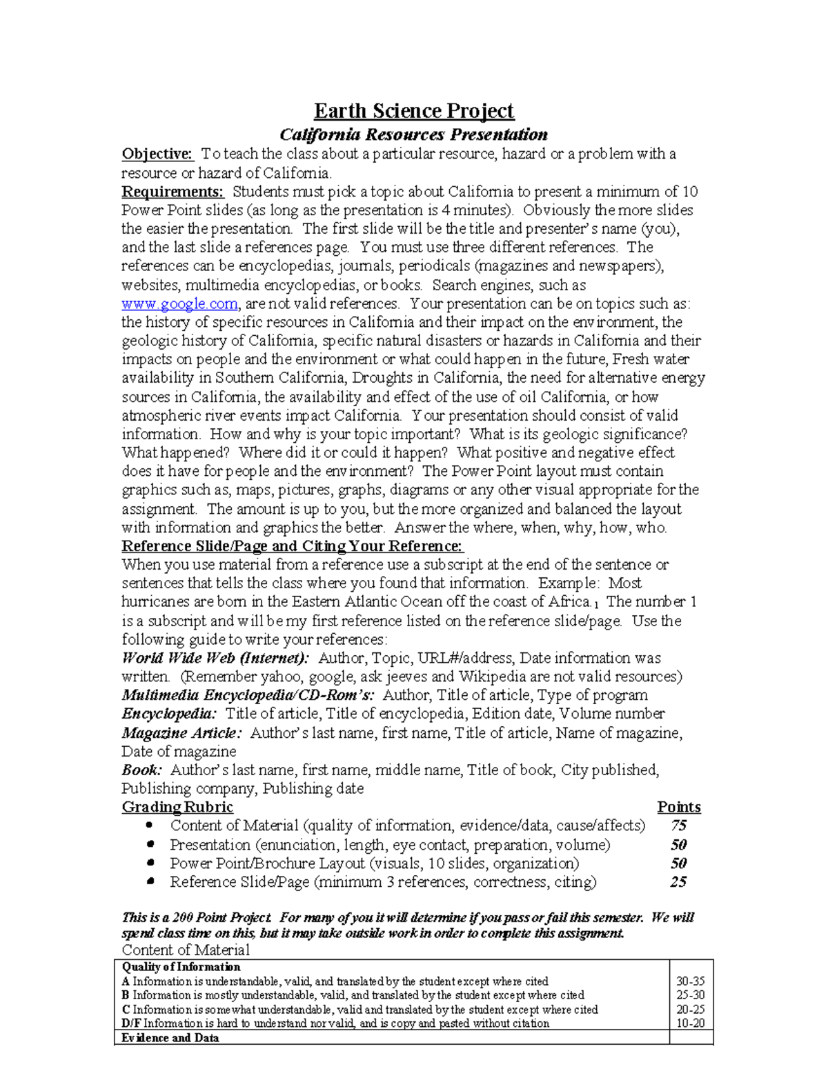 California Resources Project-3-1 - Earth Science Project California ...