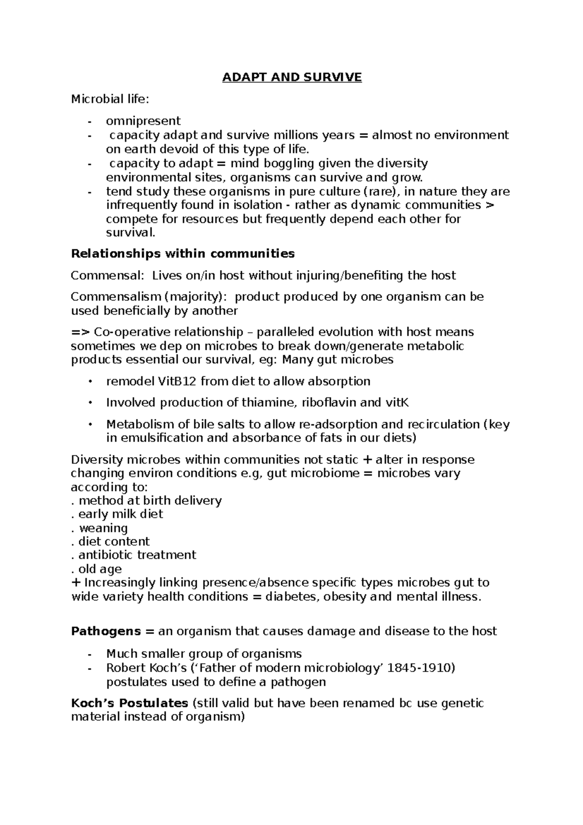 Adapt and Survive - Lecture notes ALL - ADAPT AND SURVIVE Microbial ...