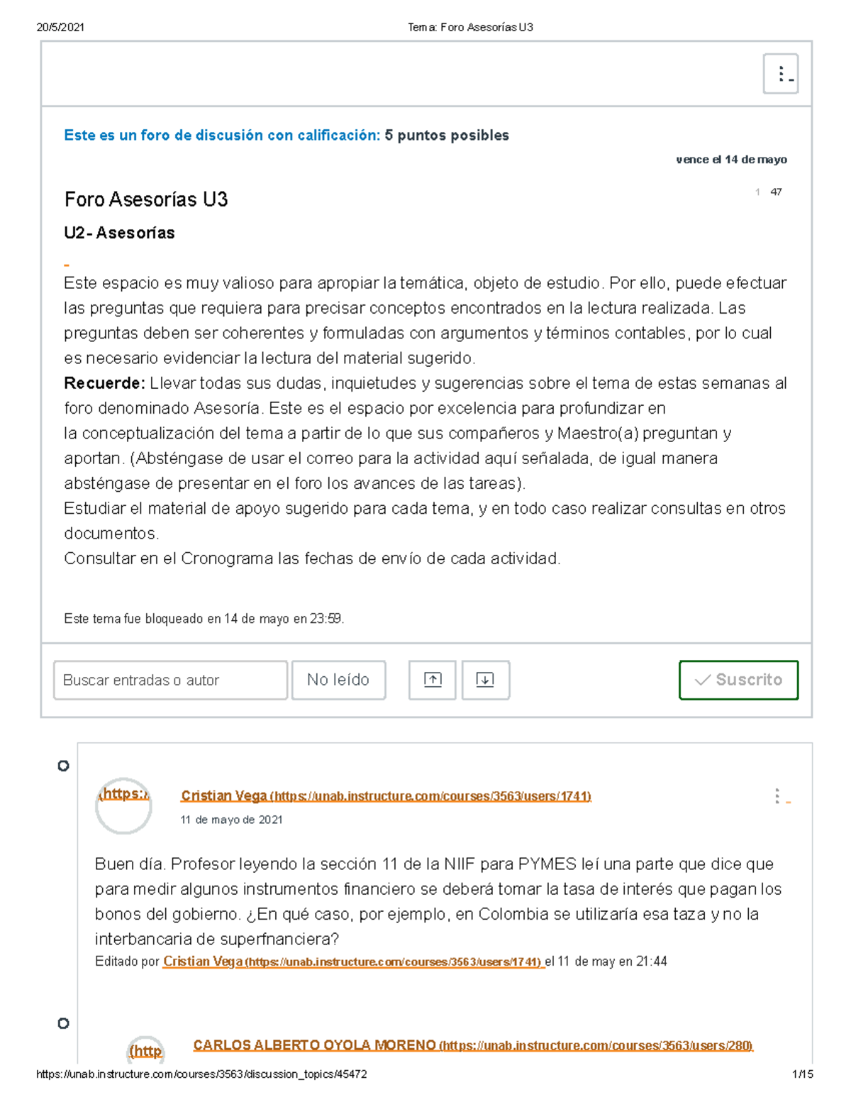 Foro Asesorías U3 - contaduria 3 - Este es un foro de discusión con calificación: 5 puntos - Studocu