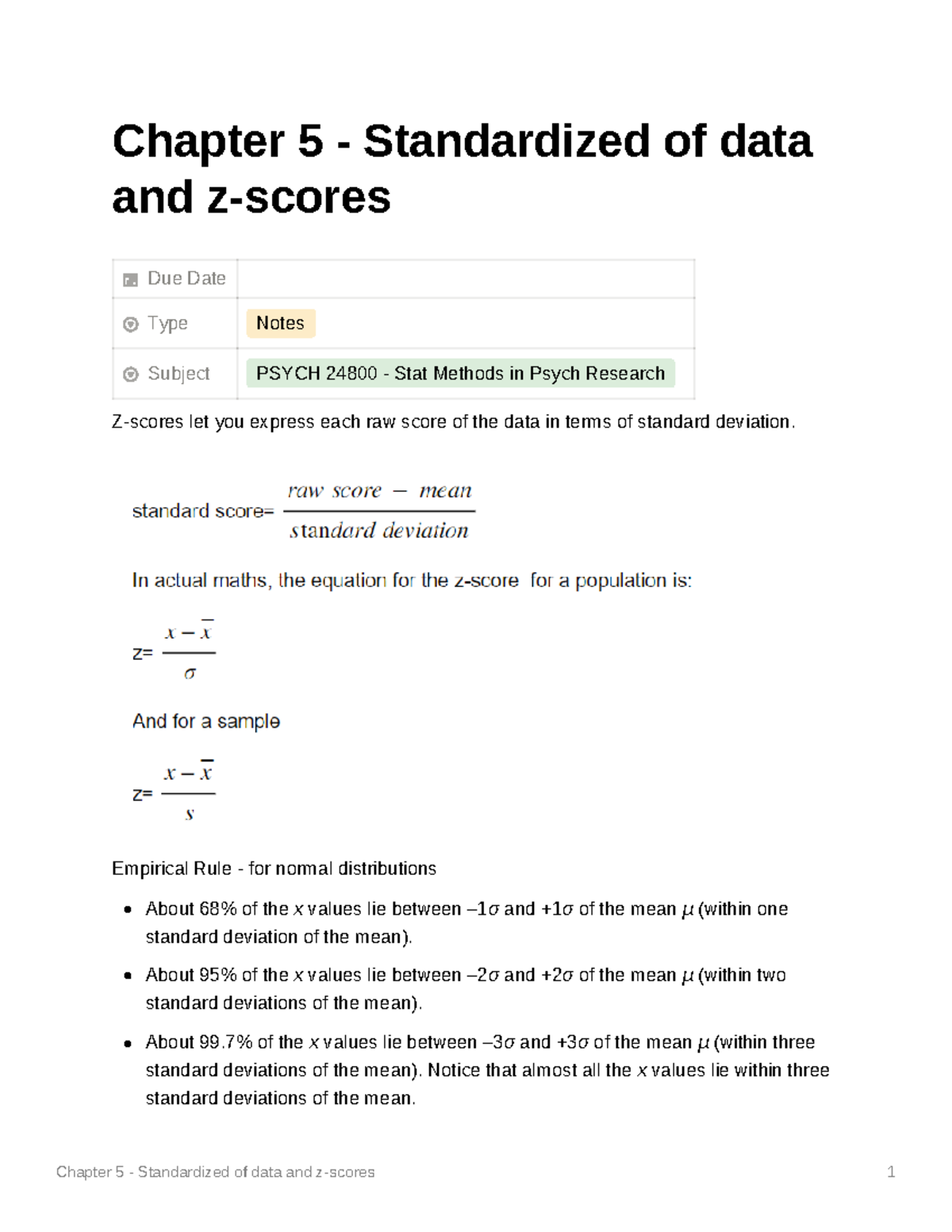 Chapter 5 - Standardized of data and z-scores - Empirical Rule - for ...