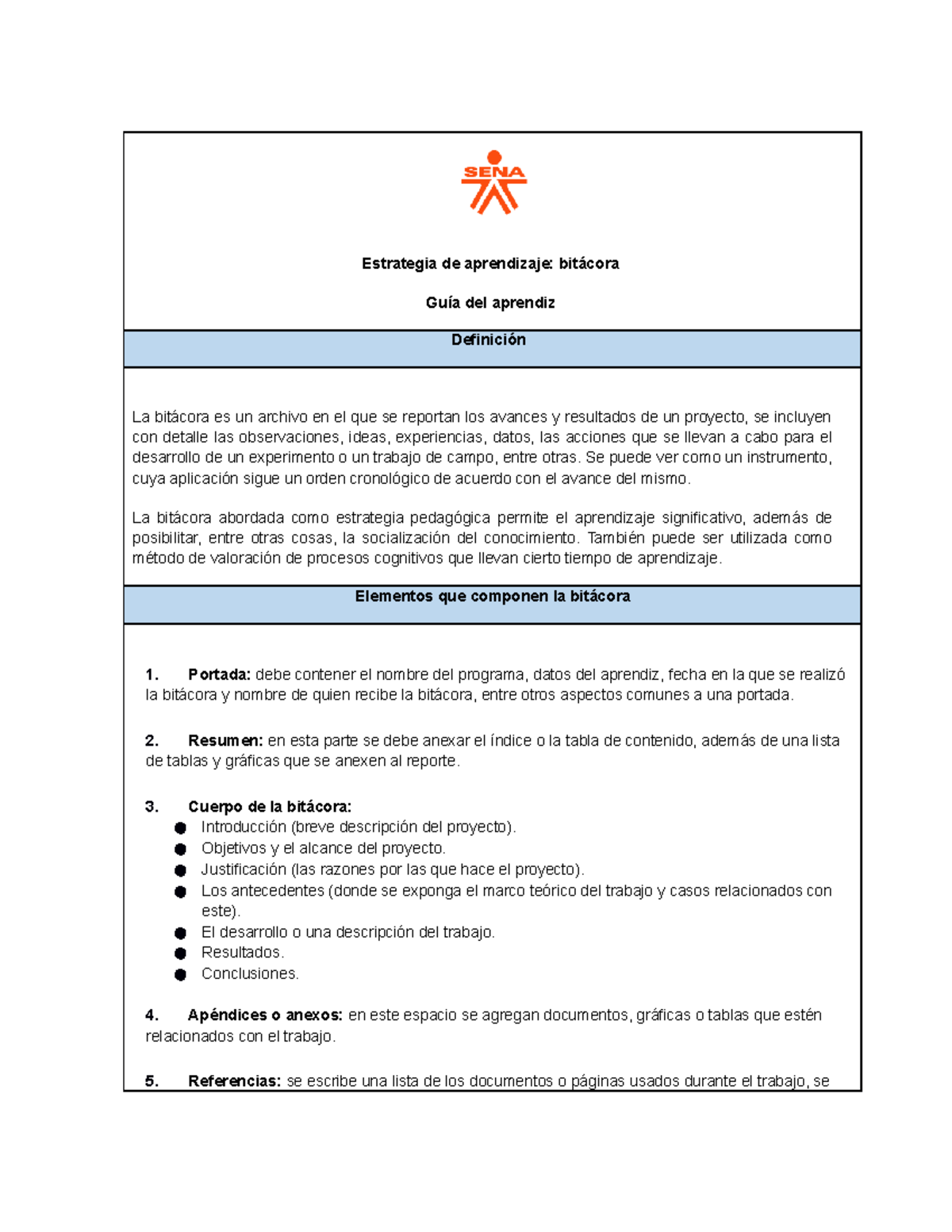 Anexo Bitacora - Estrategia de aprendizaje: bitácora Guía del aprendiz ...