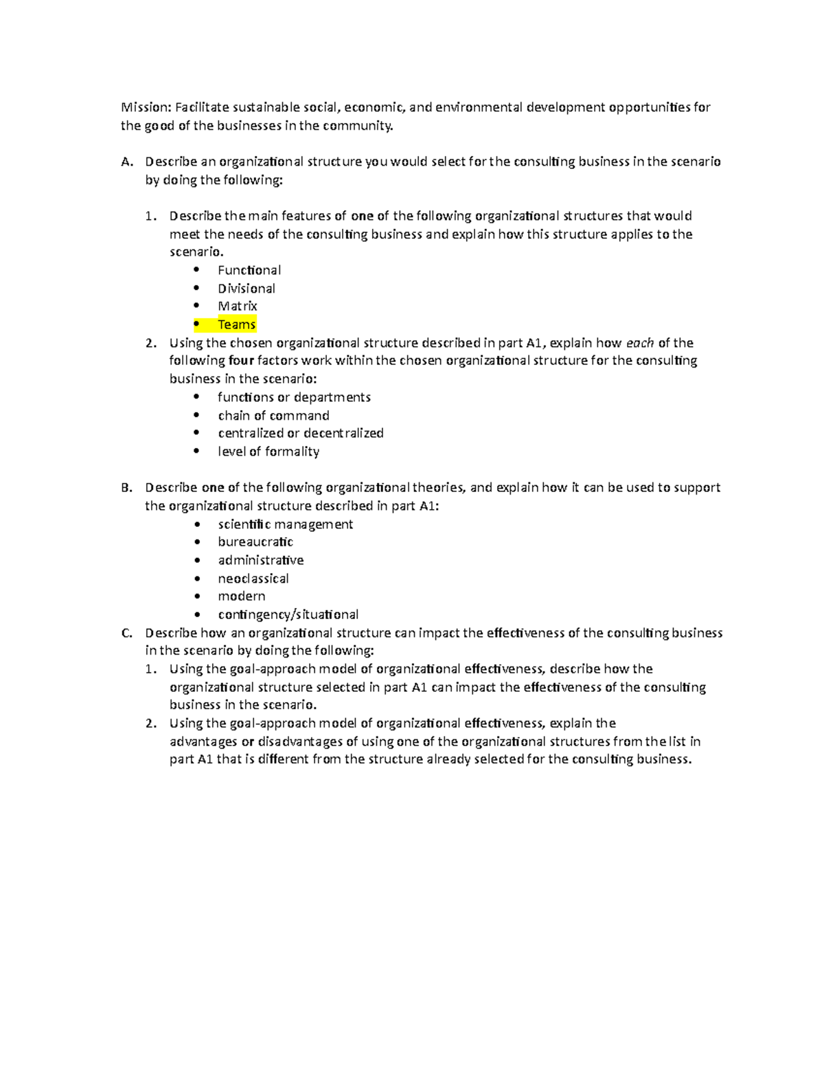 Task 1 Outline - Mission: Facilitate sustainable social, economic, and ...