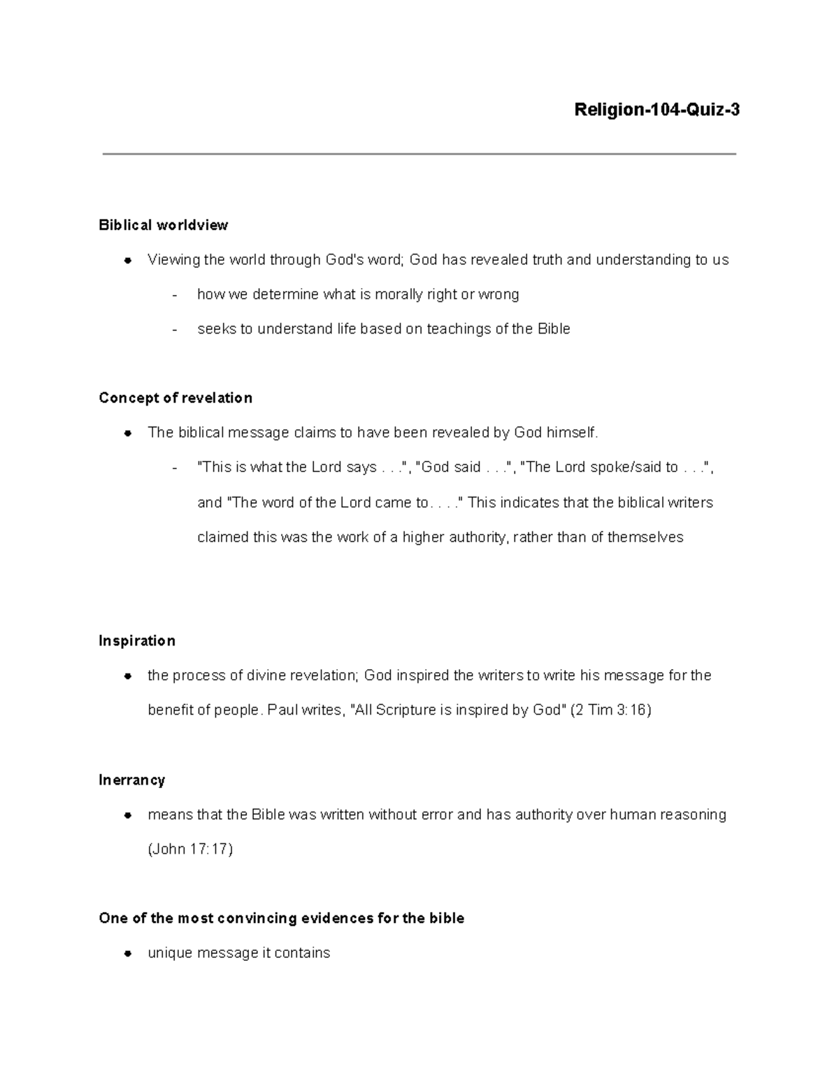 Religion 104 Quiz 3 Notes Quiz 2 practice - Religion-104-Quiz- Biblical ...