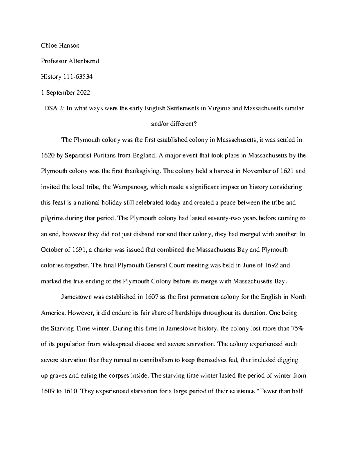 DSA#2 - In what ways were the early English settlements in Virginia and ...