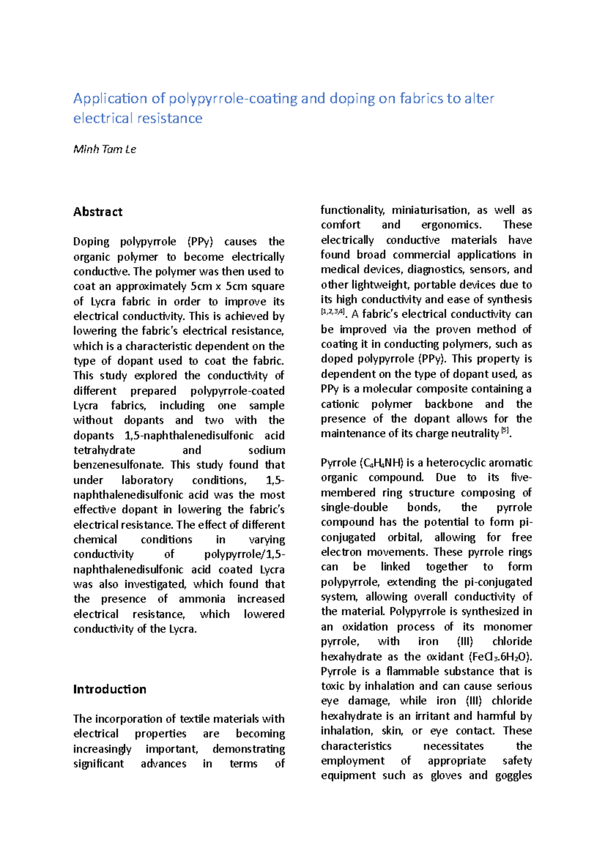 Application of polypyrrole-coating and doping on fabrics to alter ...
