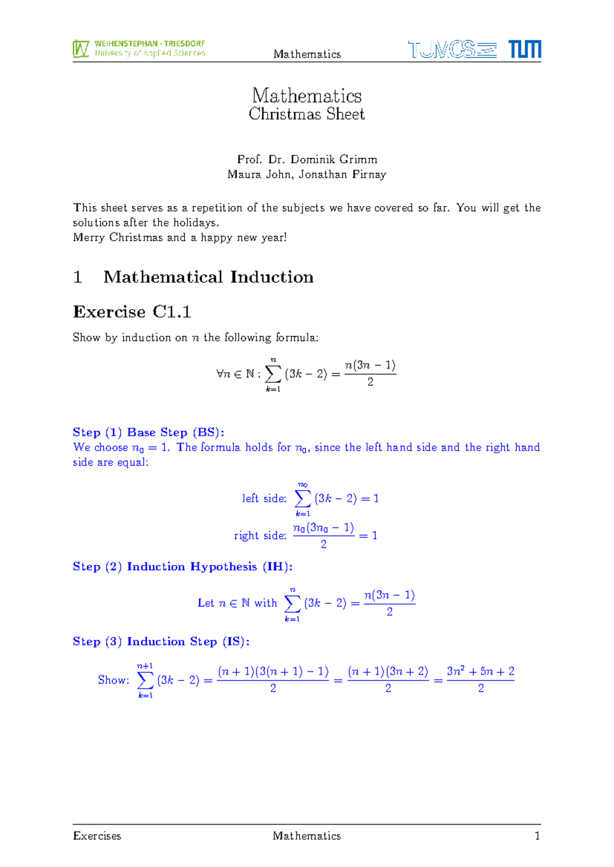 Solution Christmas Sheet - Mathematics Christmas Sheet Prof. Dr ...