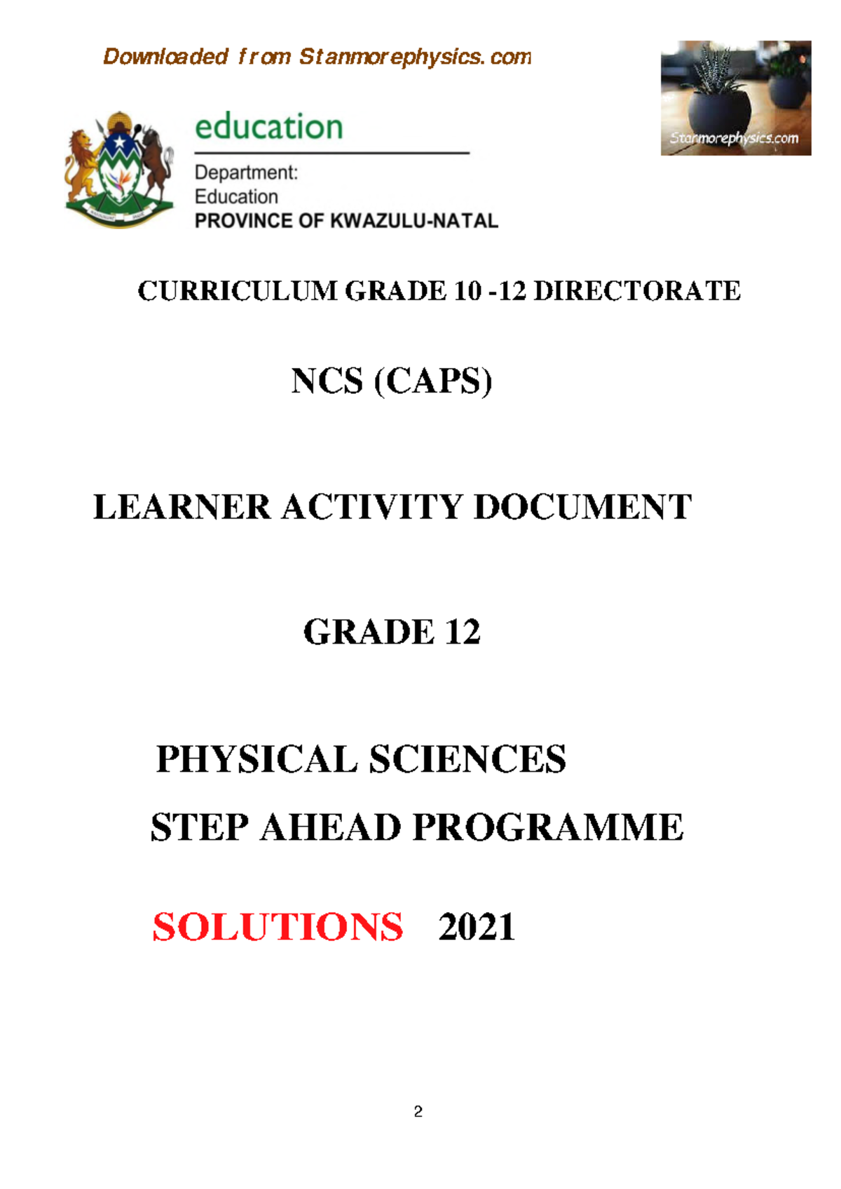 Physical Science Grade 12 Step Ahead Solutions 2021 - CURRICULUM GRADE ...
